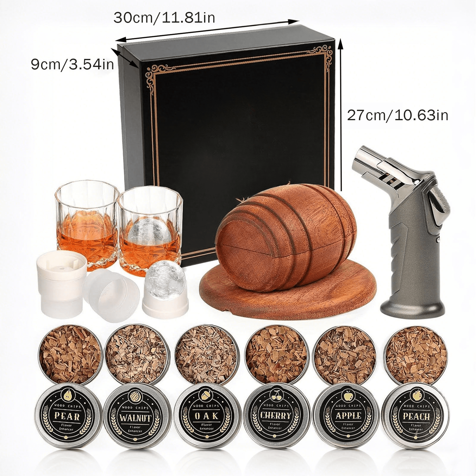 Whiskey Smoker Kit with Torch - 6 Flavors Wood Chips, 2 Glasses, 2 Ice ...