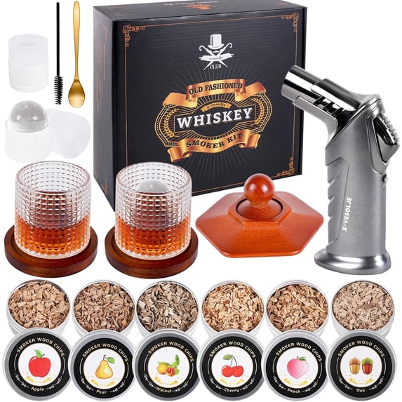 Whiskey Smoker Kit with Torch - 6 Flavors Wood Chips, 2 Rotatable ...