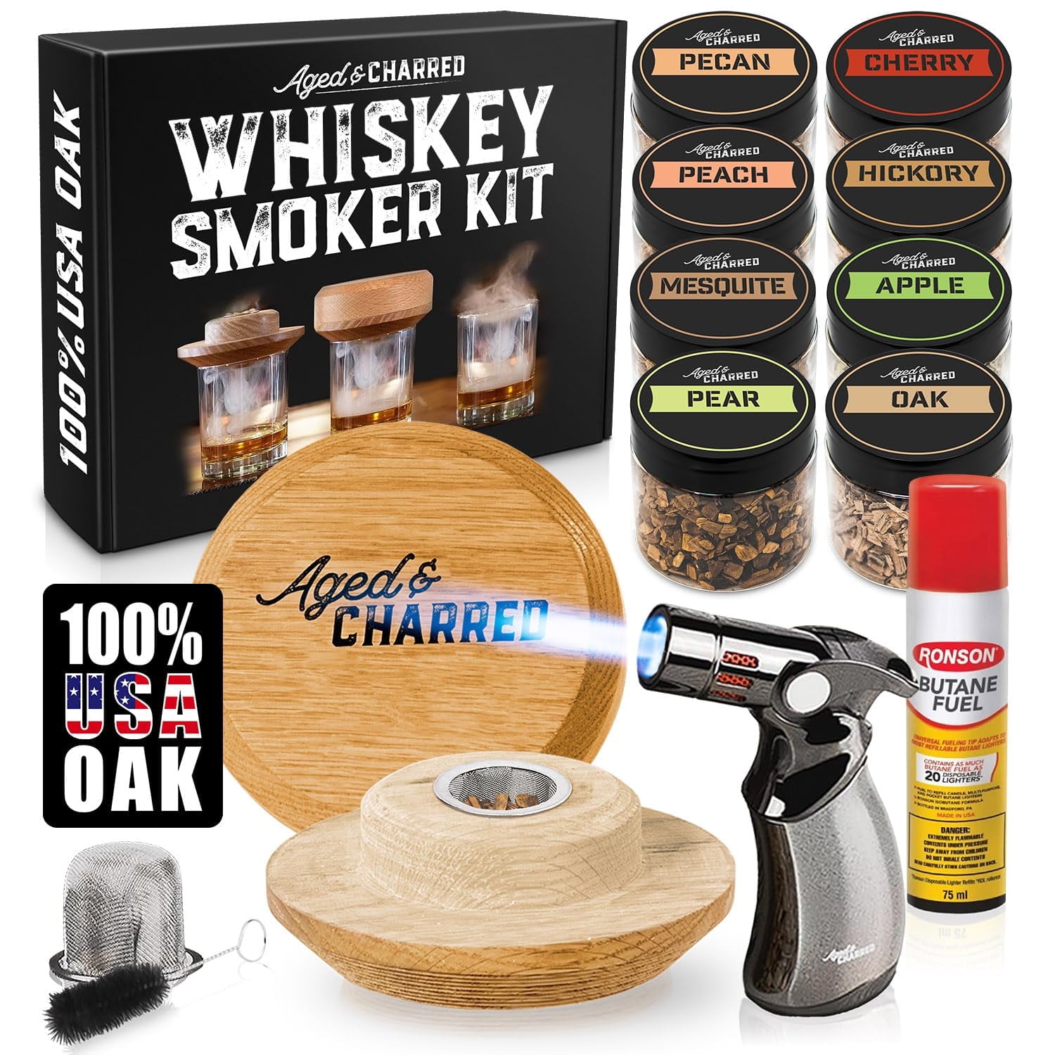 Whiskey Smoker Kit with Torch & Butane – Bourbon Smoker Kit with 8 ...