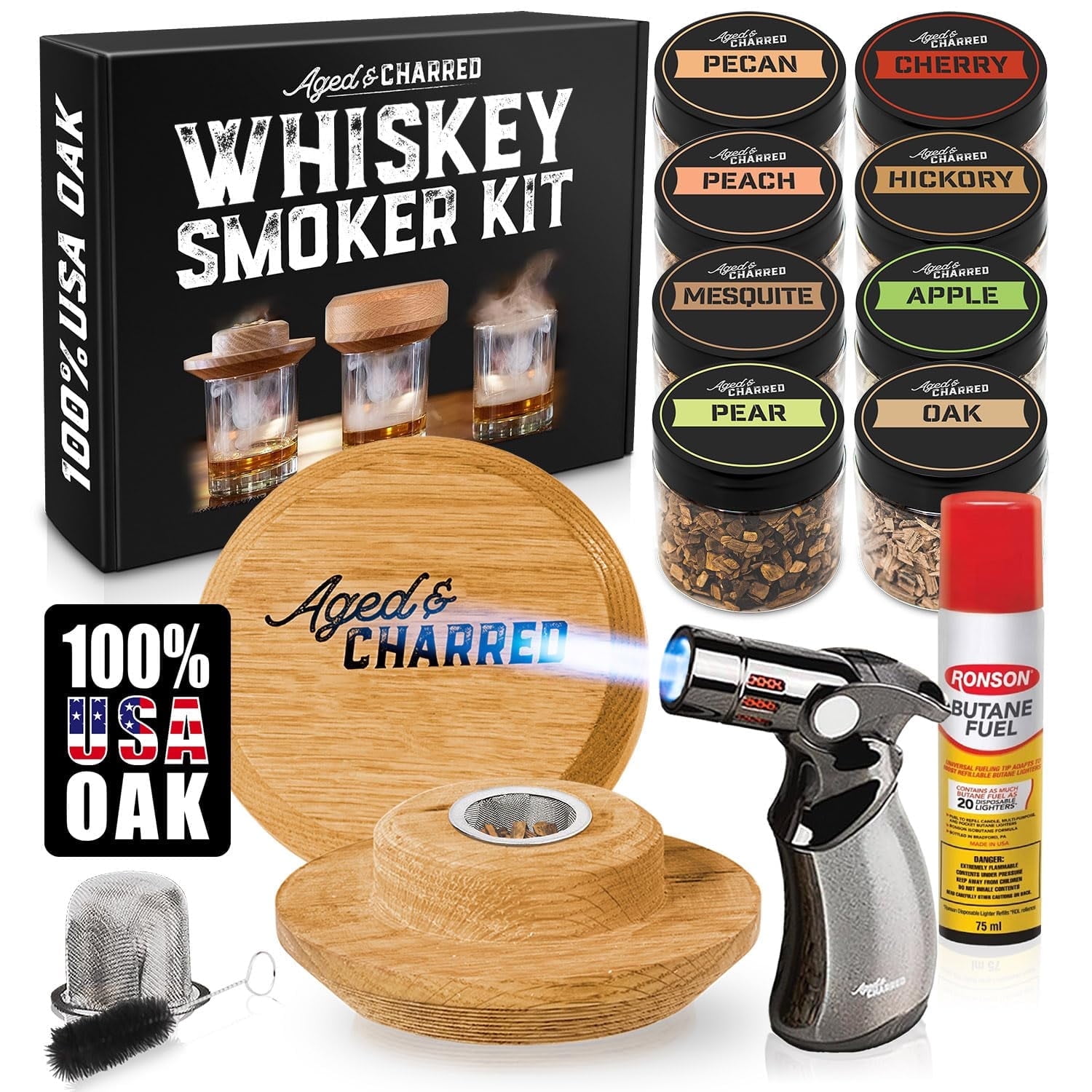 Whiskey Smoker Kit with Torch & Butane – Bourbon Smoker Kit with 8 ...
