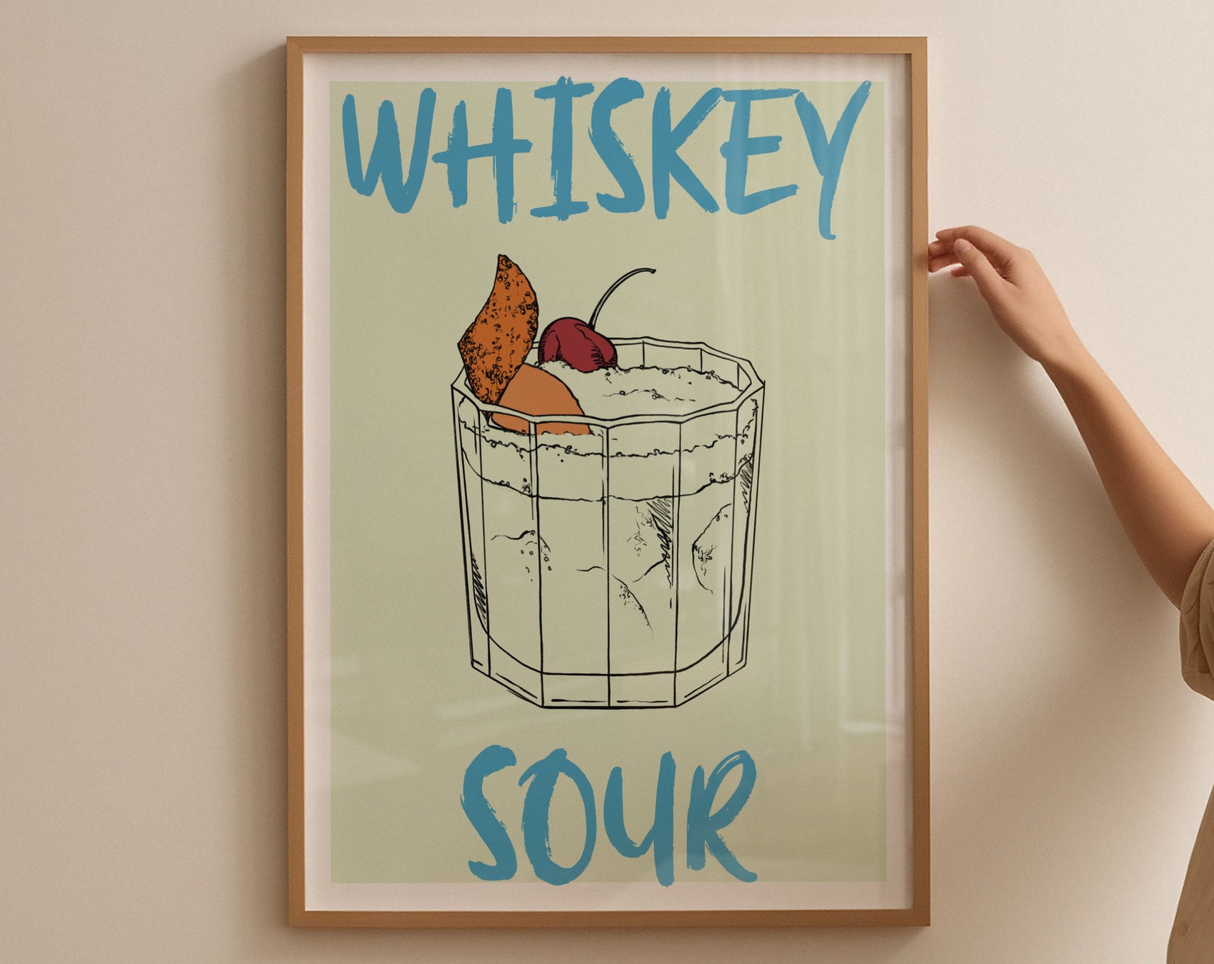 Whiskey Sour Cocktail Print | Bar Cart Decor | Alcohol Drink Line Art ...