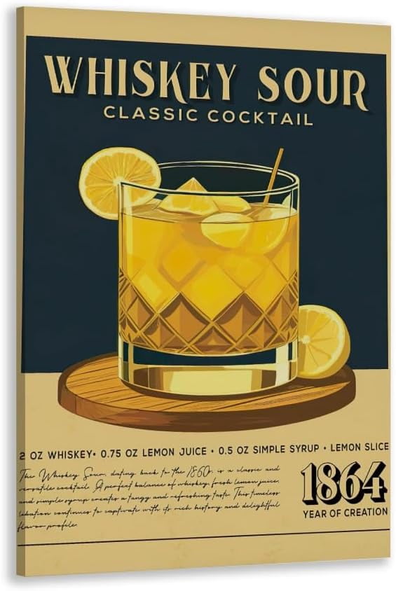 Whiskey Sour Poster Vintage Cocktail Posters Classic Cocktail Bar Cart ...