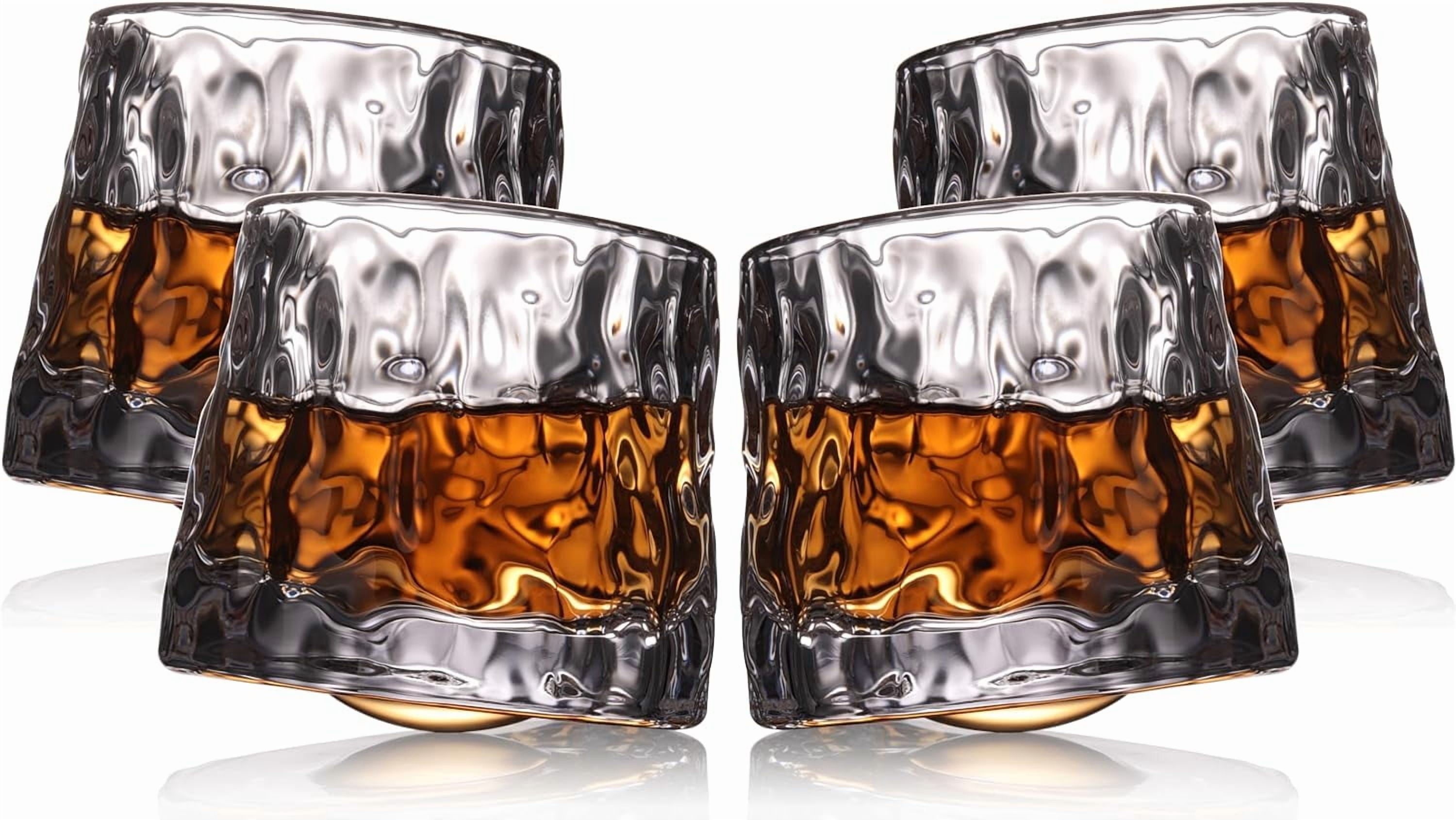 Whiskey Spinning Glasses Set of 4, Solid Rotating Glassware, 5 oz ...