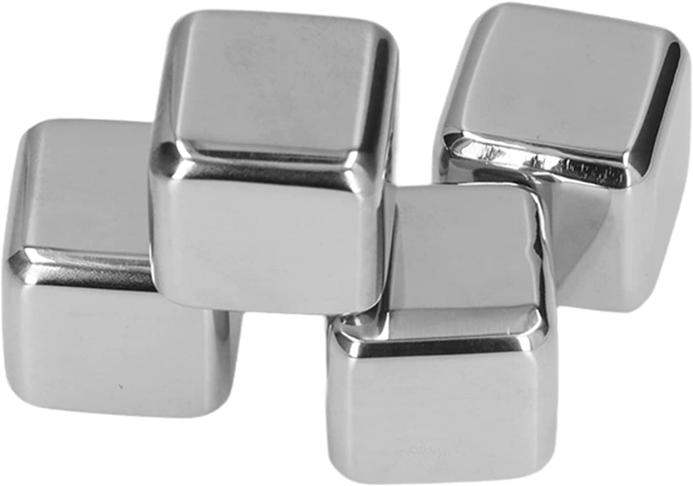 Whiskey Stones, 4 Pcs Stainless Steel Metal Ice Cubes, Reusable Whiskey ...