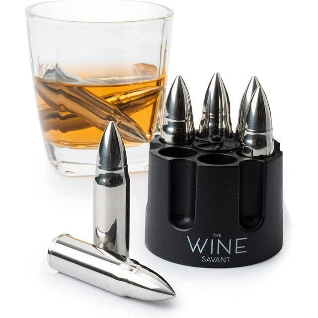 Whiskey Stones Bullets Stainless Steel with Wooden Gift Box - 1.75in ...