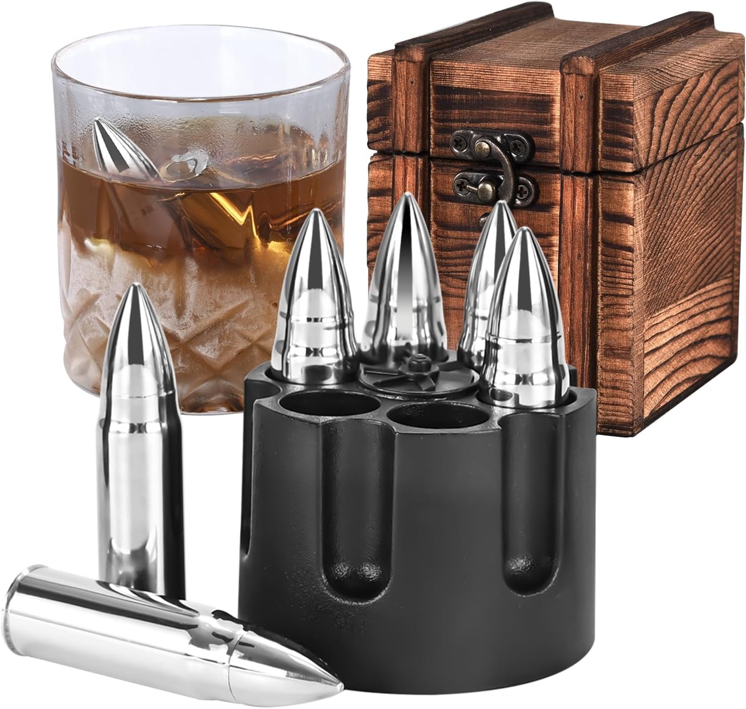 Whiskey Stones Gift Set with 6 Pcs Stones and Box, Bourbon Gifts for ...