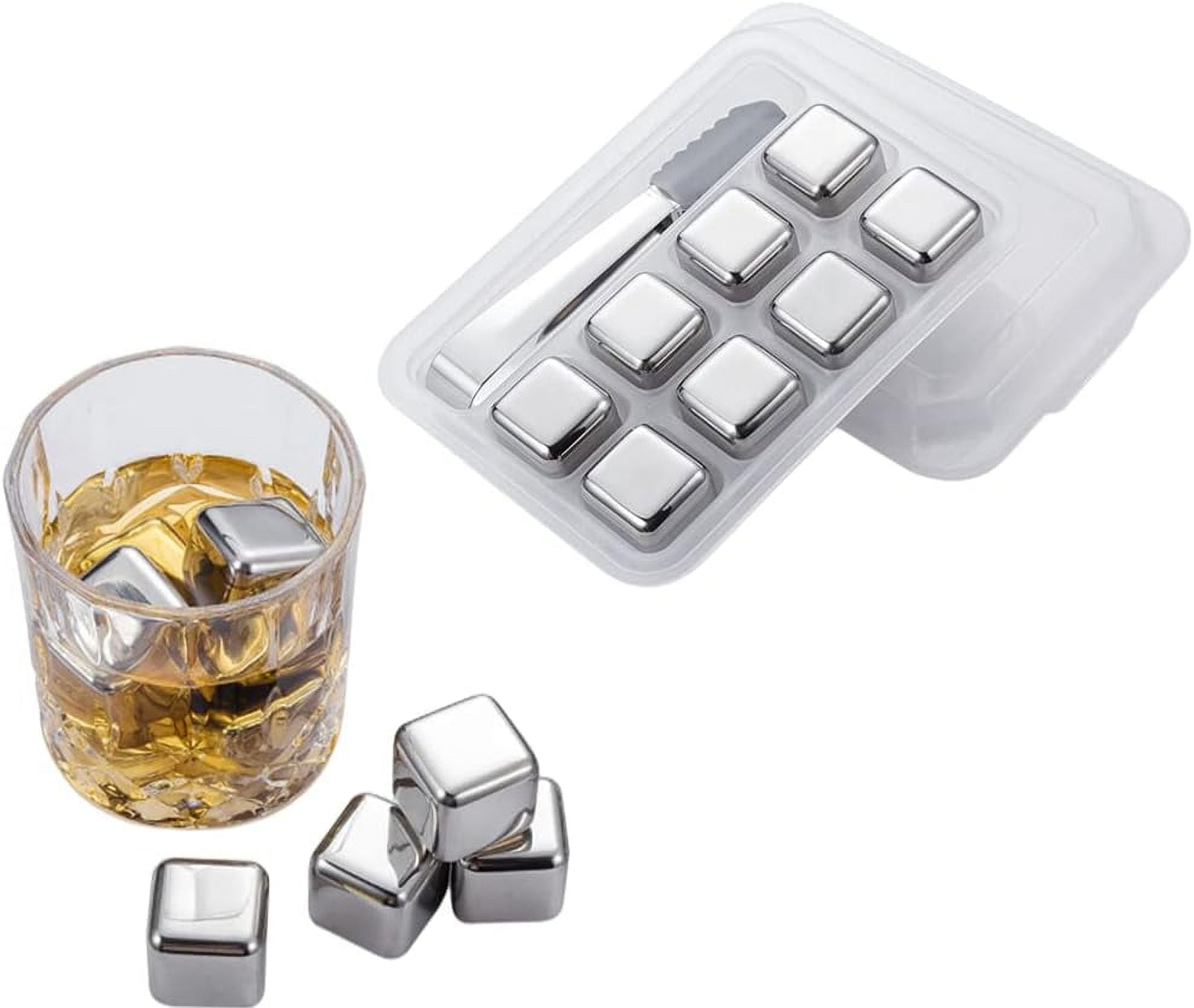 Whiskey Stones Gift Set with 8 Stainless Steel Ice Cubes, 304 Stainless ...