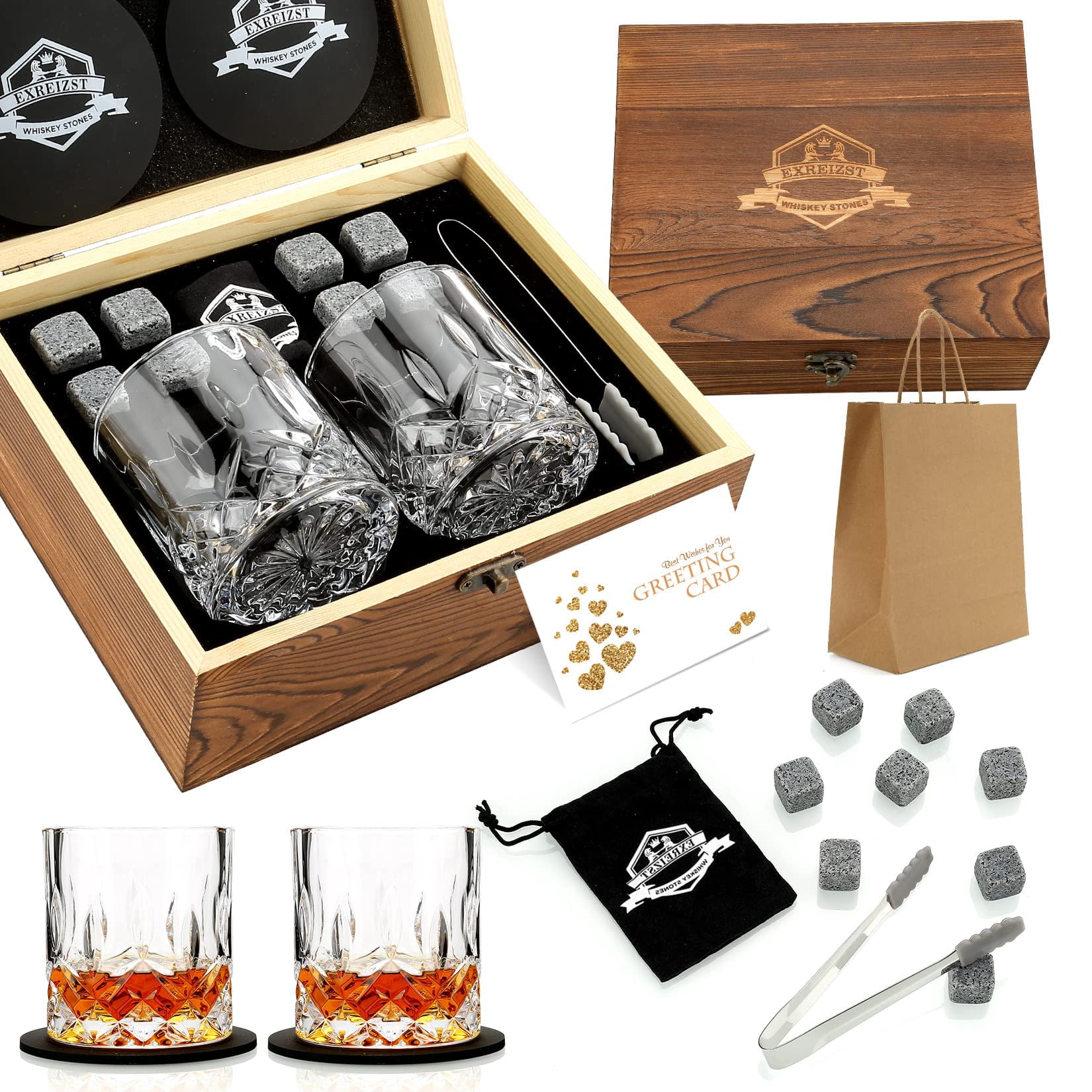 Whiskey Stones Glass Gift Set - Bourbon Scotch Whiskey Glasses Set of 2 ...