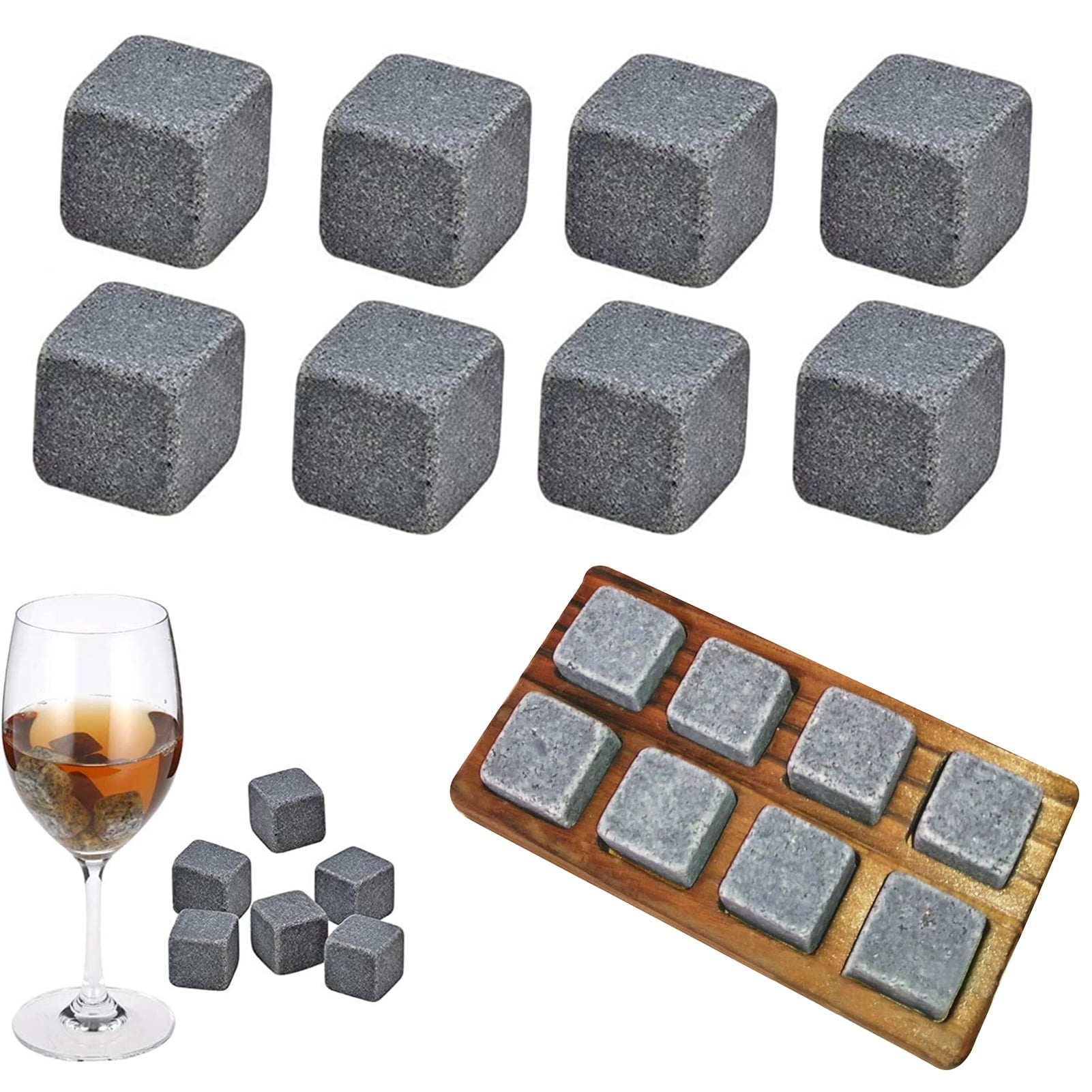 Whiskey Stones Gift Set with Wood Tray High-tech Polished Reusable Non ...
