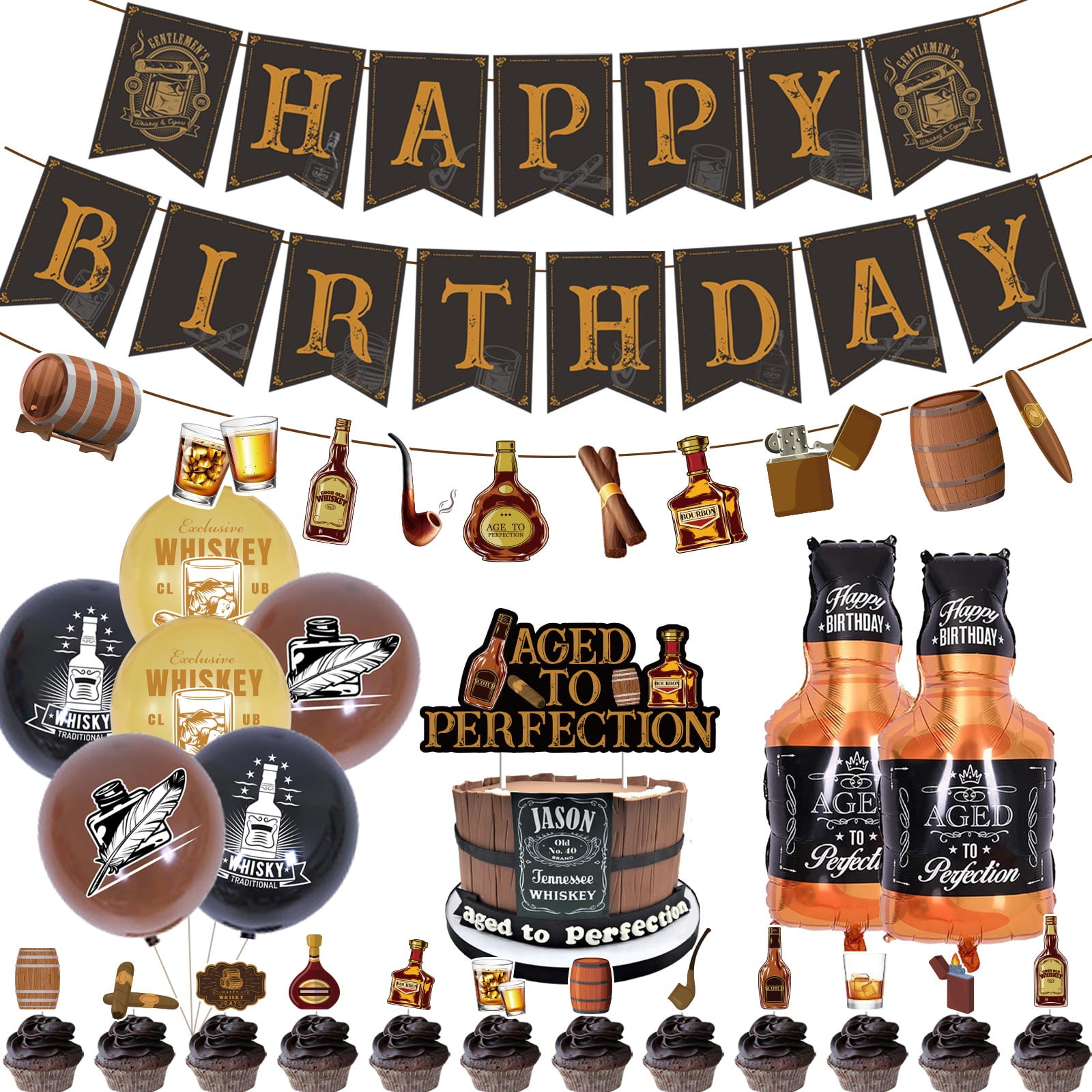 Whiskey Themed Birthday Party Supplies for Men, Vintage Party Events ...