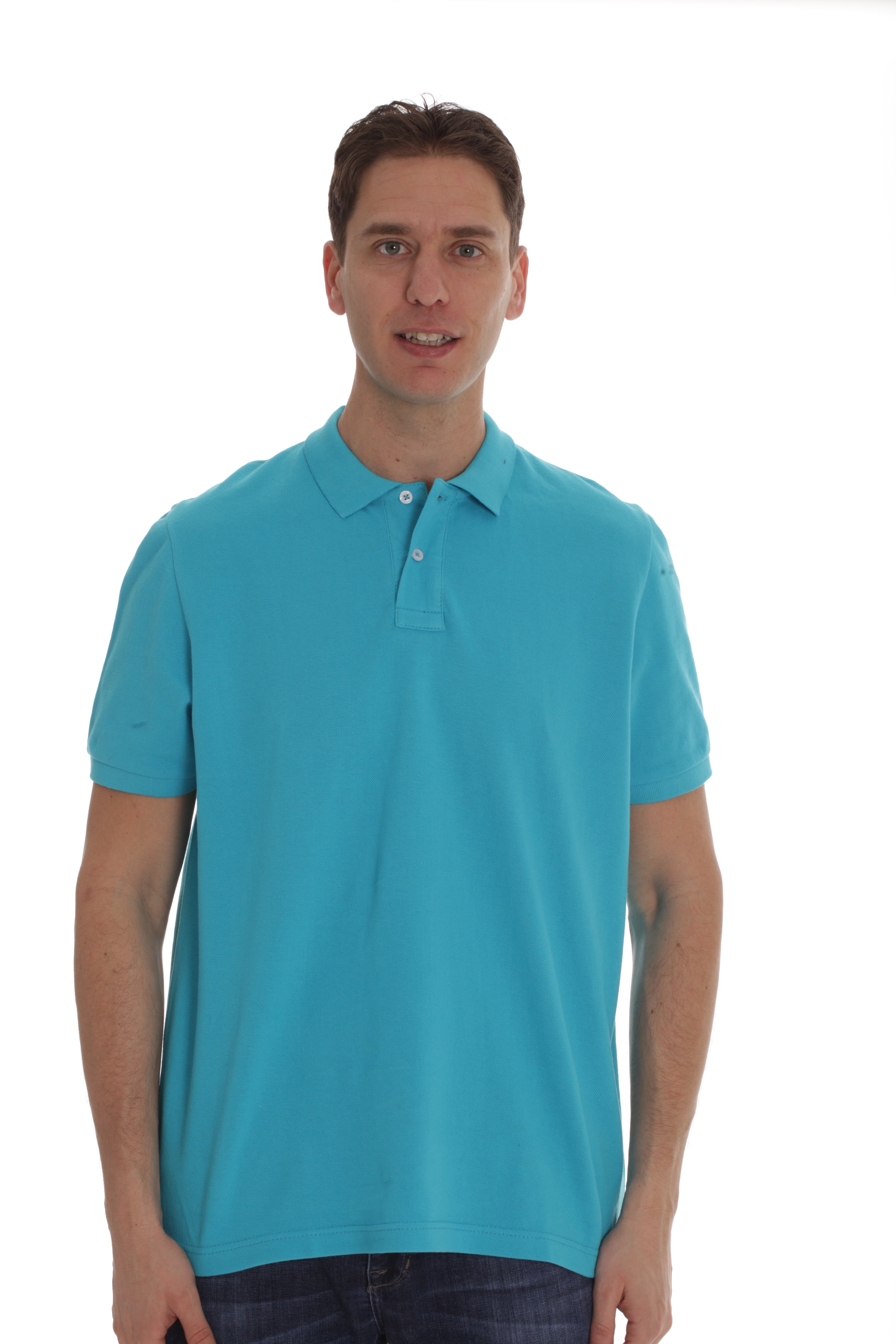 Whiskey & Oak Classic Cotton Polo Shirt, Turquoise, Medium, Short ...