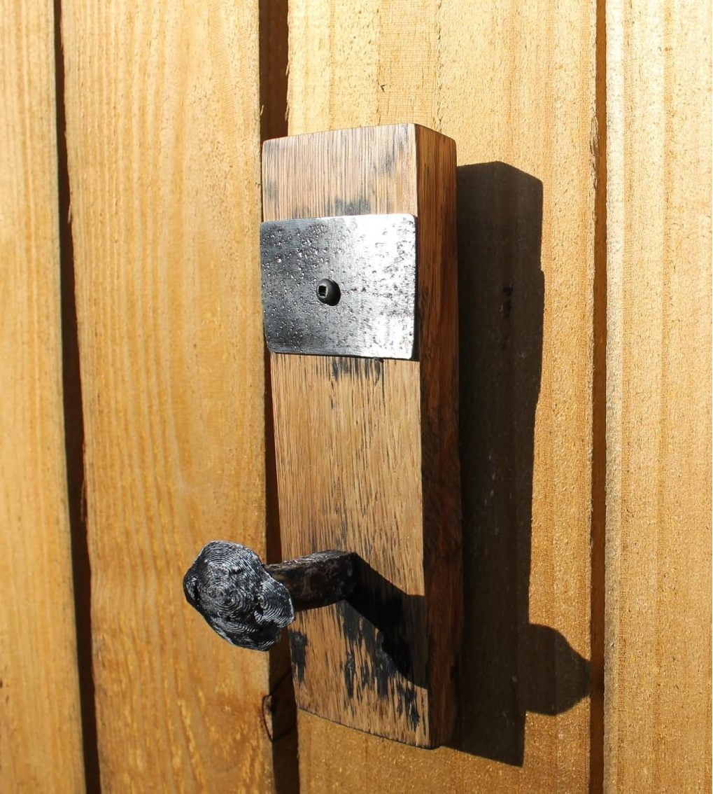 Whiskey barrel stave coat rack with single railroad spike hanger 8in by ...