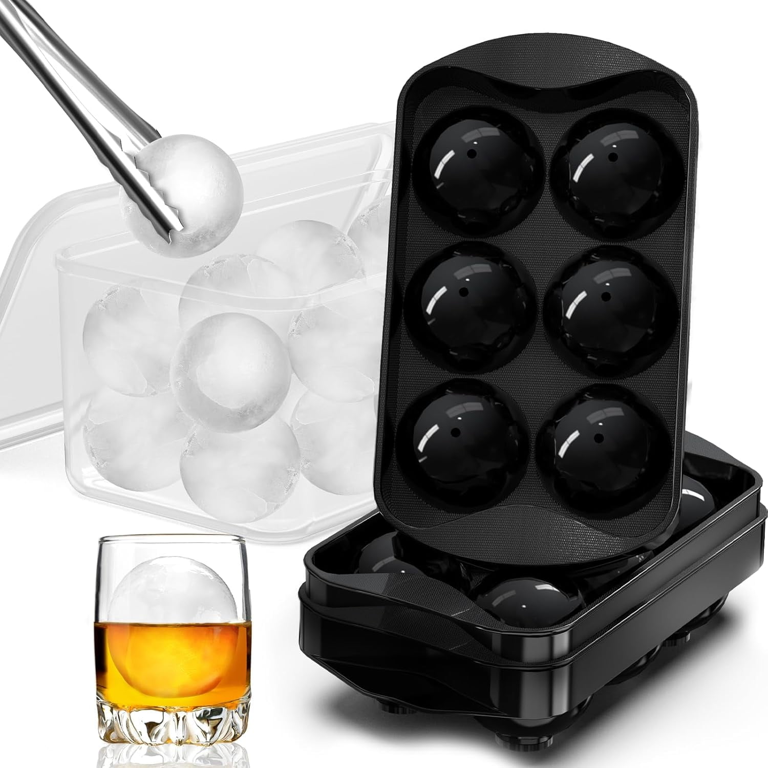 Whiskey ice ball maker with lid and box, round ice cube tray for ...