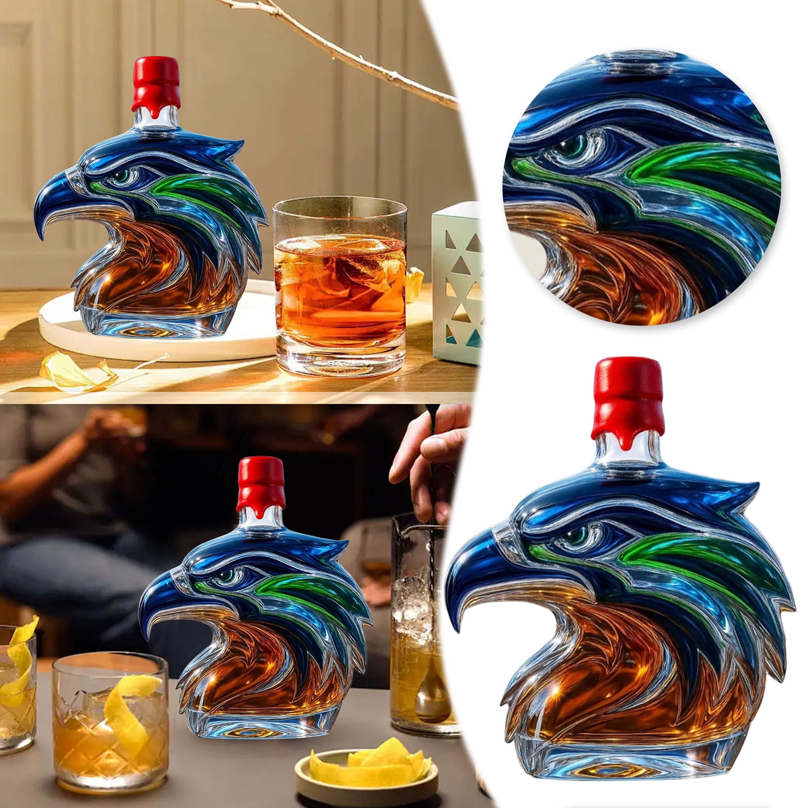 Whisky Bottle, 3D Hawk Head Glass Decanter, Multifunctional Liquor ...