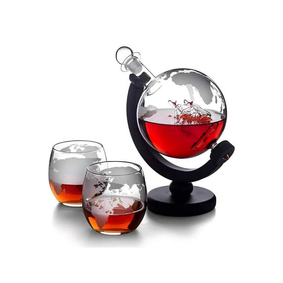 Whisky Decanter Spherical Set with 2 Etched Whisky Glasses, 3-Piece ...
