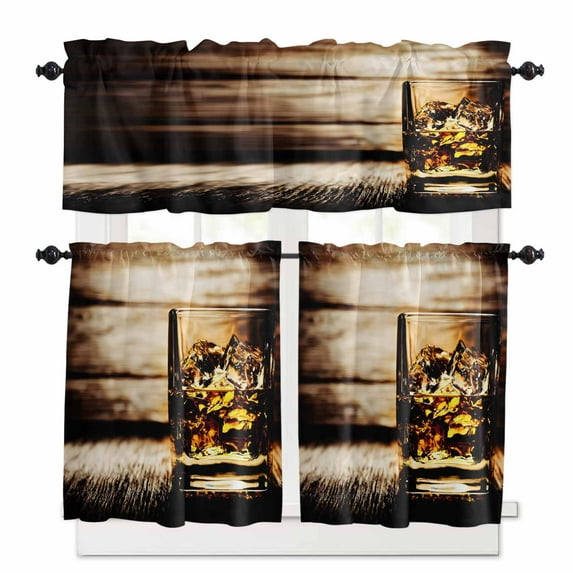 Whisky Glass Cups Window Curtains Valance Set of 3 Wine Retro Wood ...
