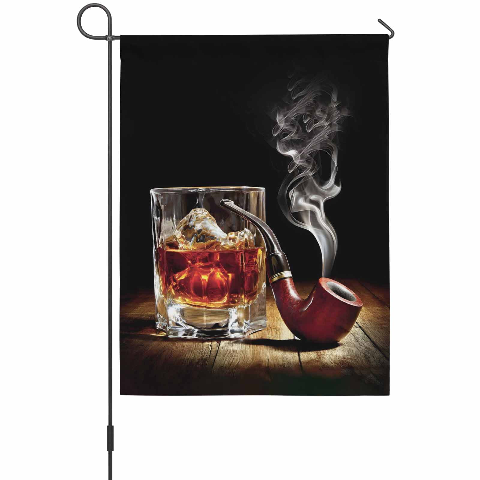Whisky Glass Garden Flag 12 x 18 Inches, Wine Ice Cubes Old Wooden ...