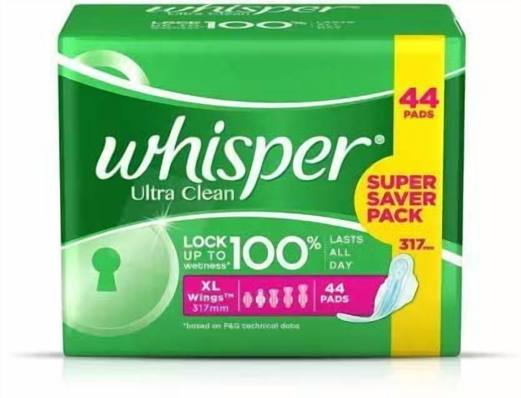 Whisper Ultra Clean Sanitary Pads - 44 Count XL Wings Super Saver Pack ...