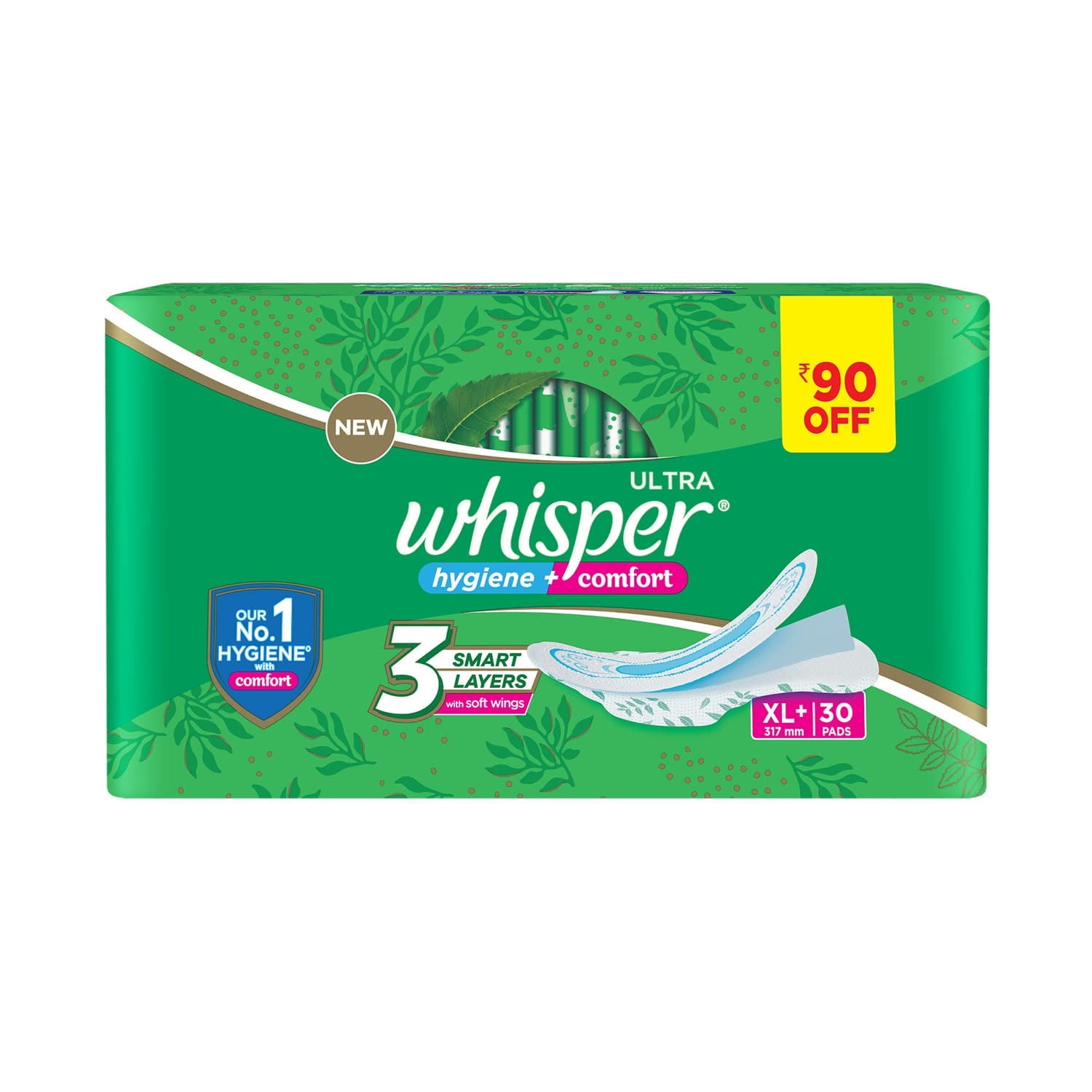 Whisper Ultra Clean Sanitary Pads, XL+ with Wings, 30 Count, Heavy Flow ...