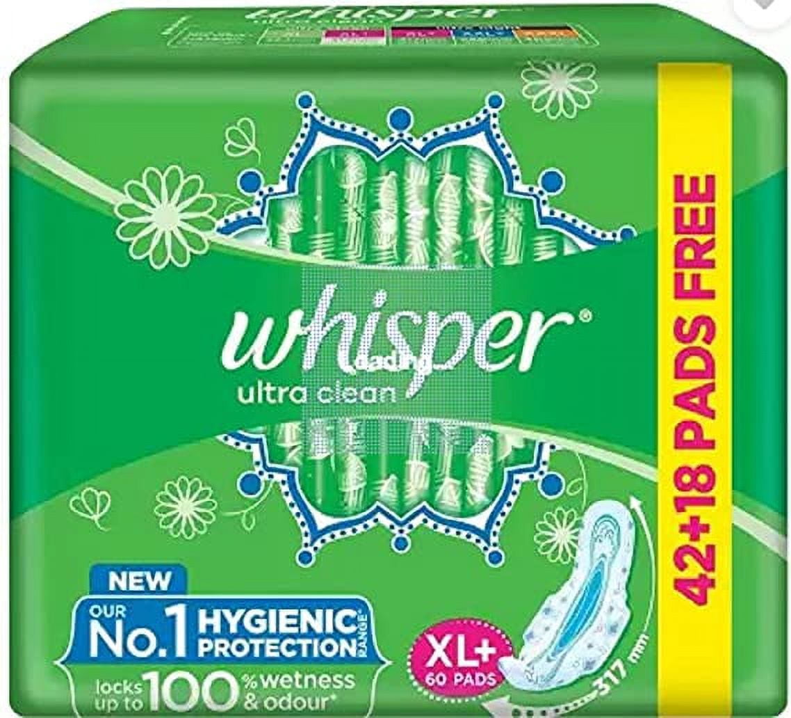 Whisper Ultra Clean XL+ Extra Large Menstrual Pads for Women, 120 ...