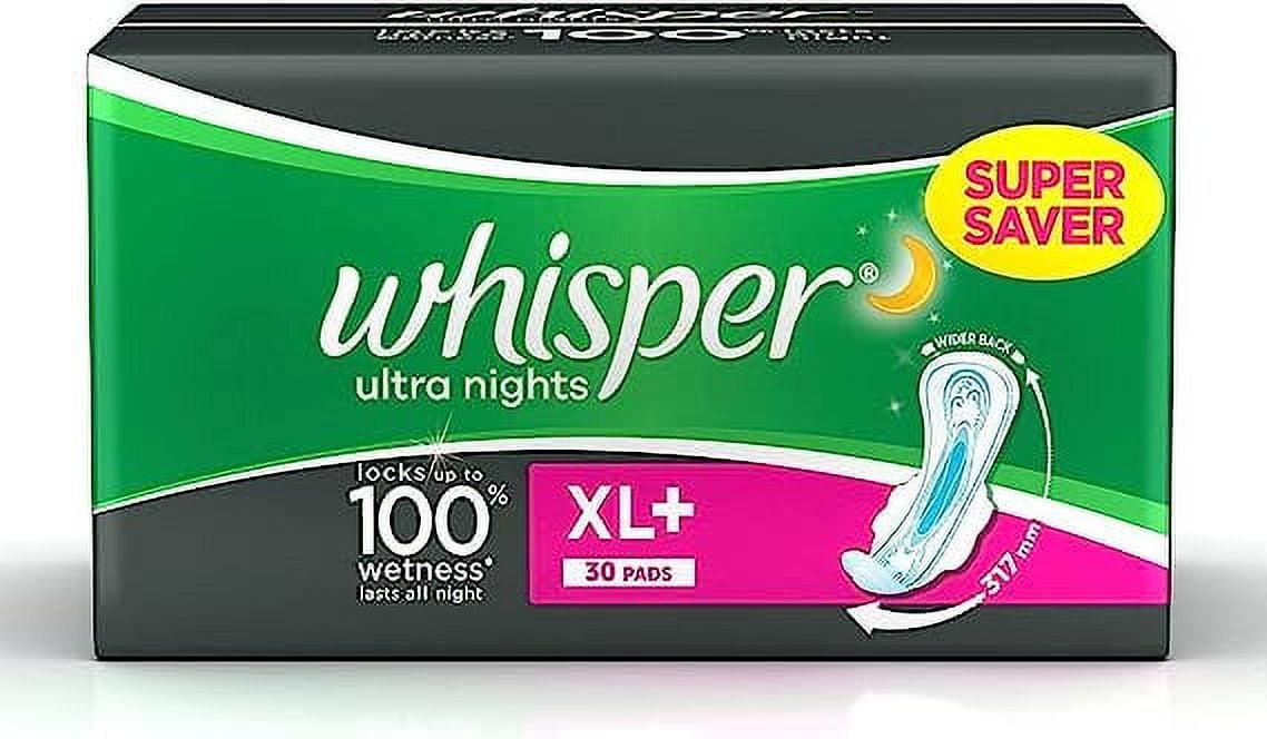 Whisper Ultra Overnight Period Sanitary Pads with Wings, XL Plus - 30 ...