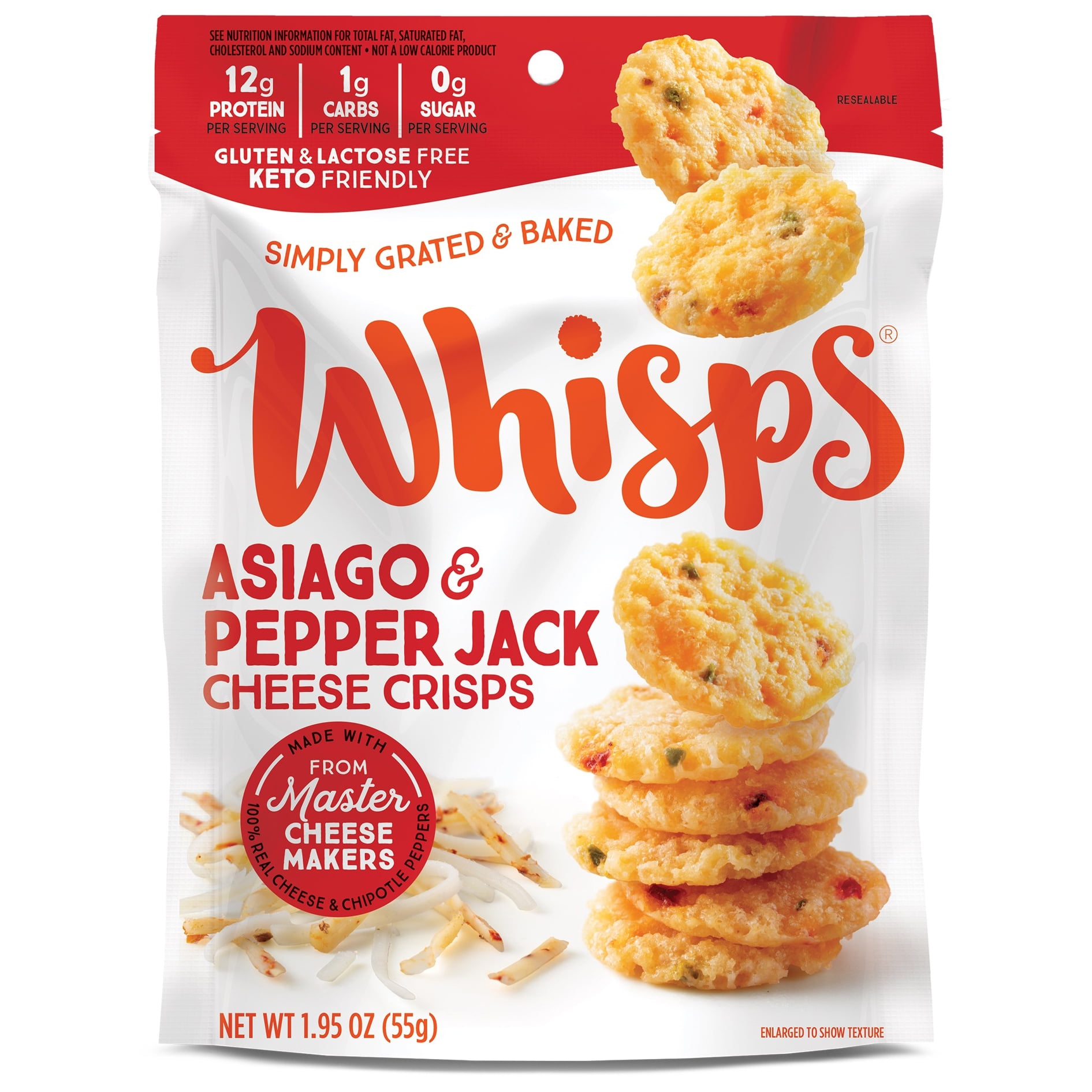 Whisps Asiago & Pepper Jack Cheese Crisps, Low Carb, Keto Snacks, Oven ...