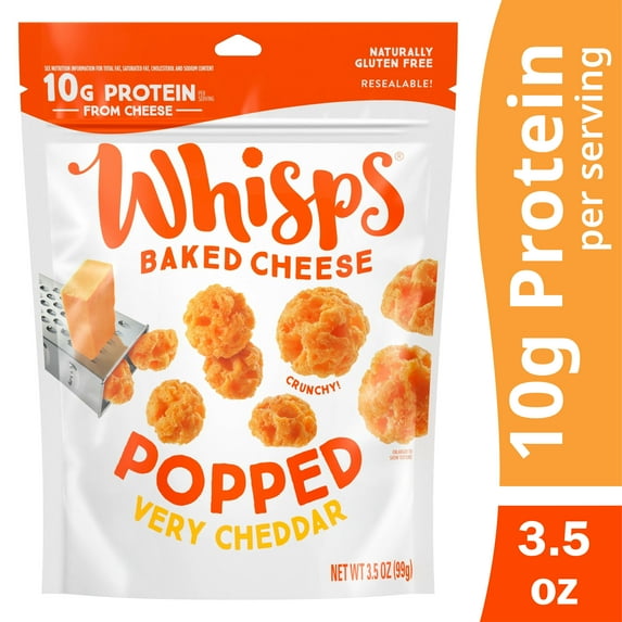 Whisps Popped Cheddar Cheese Snacks, 10g Protein, Low Carb, 3.5 oz ...