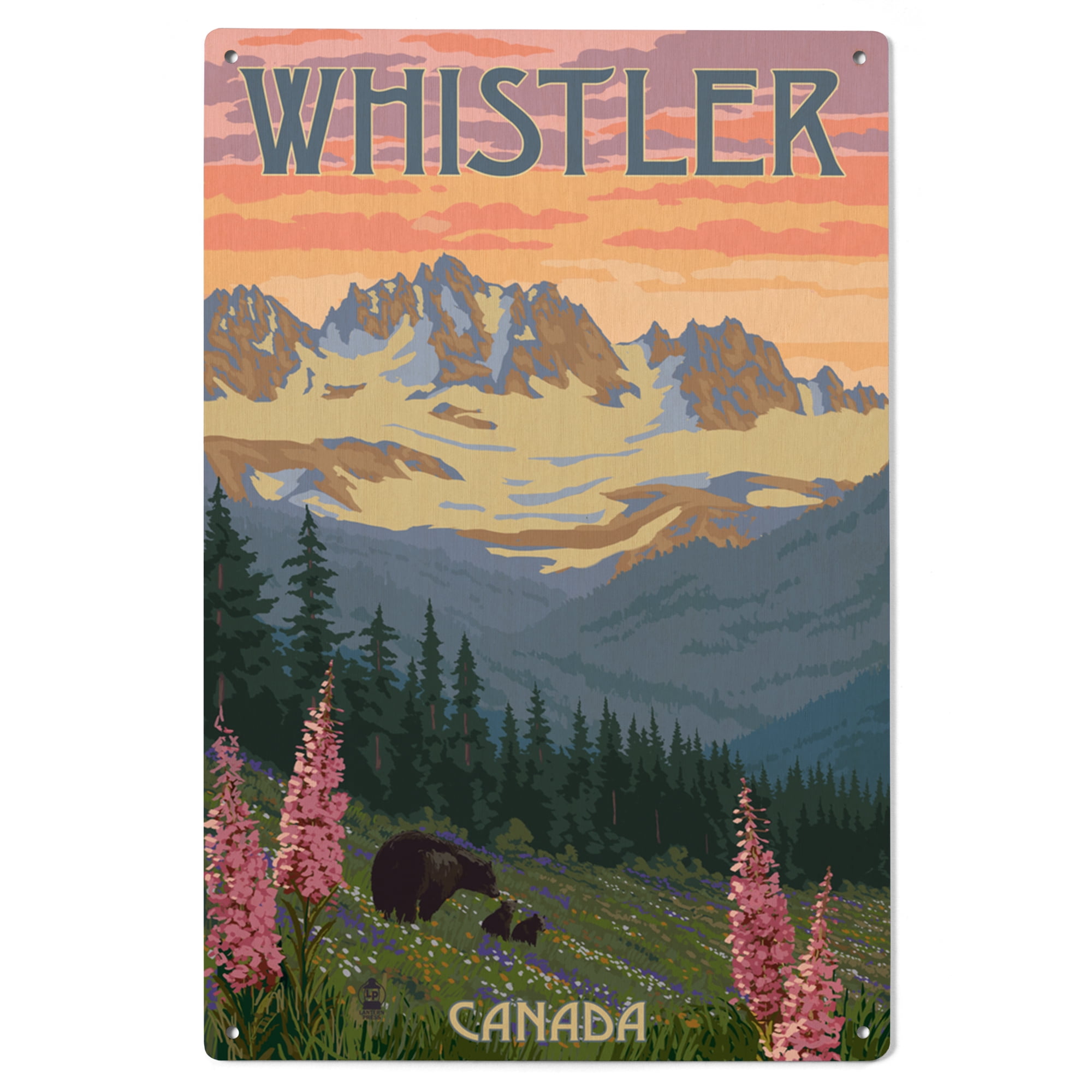 Whistler, Canada, Bear Family and Spring Flowers Birch Wood Wall Sign ...