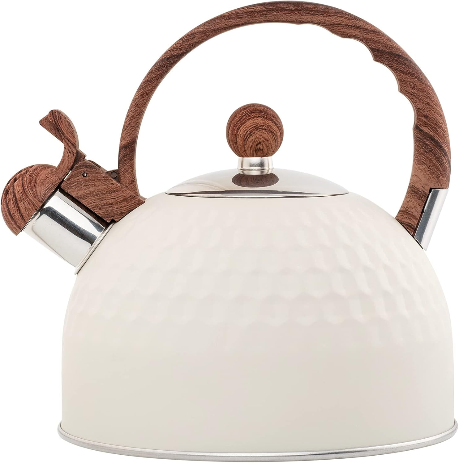 Whistling Stainless Steel Tea Kettle with Wood Grain Anti Heat Handle ...