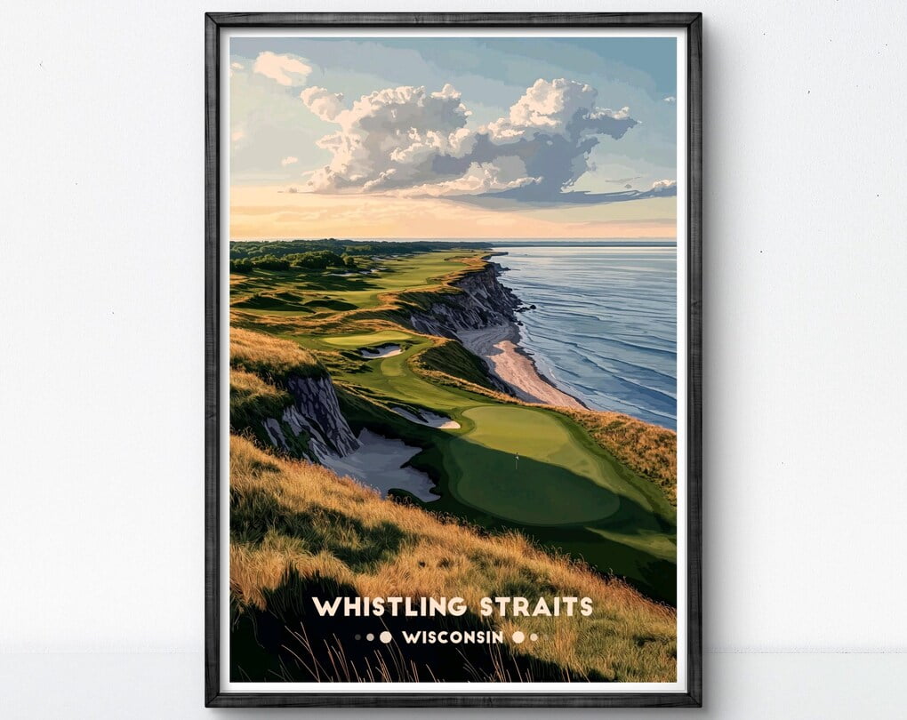 Whistling Straits Golf Poster Wisconsin Golf Course Art Cliffside Golf ...