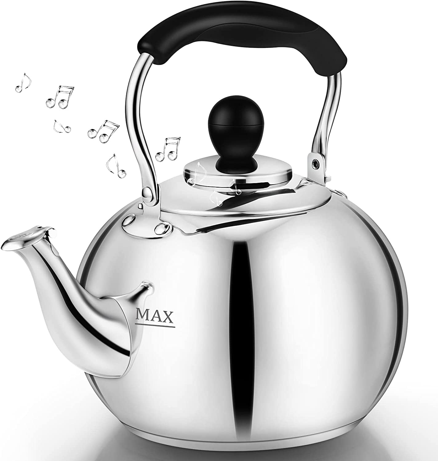 Whistling Tea Kettle Stovetop - 2.3 Quart Round Tea Pot for Stovetop ...