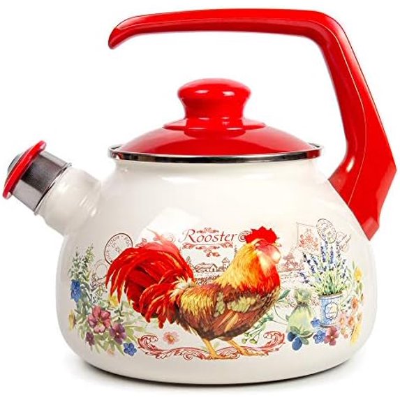 Whistling Tea Kettle Stovetop Rooster Enamelware Kettle 2.7-qt. (2.5 L ...