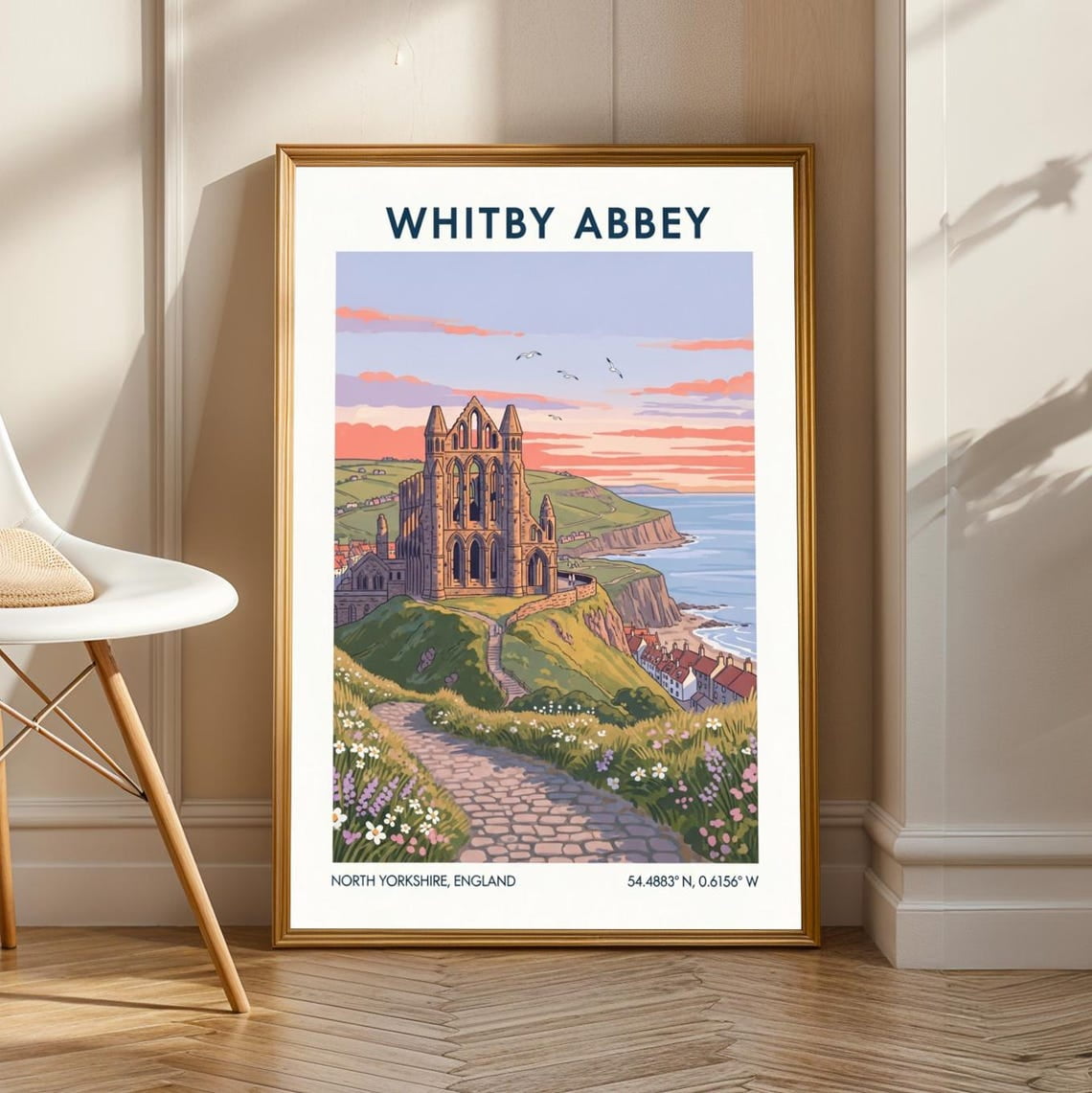 Whitby Abbey Gouache Print: Orange Pink Landscape Travel Art, Unframed ...