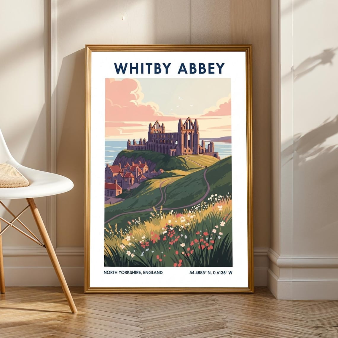 Whitby Abbey Ruins Art Print: Vintage Gouache Travel Poster, Unframed ...