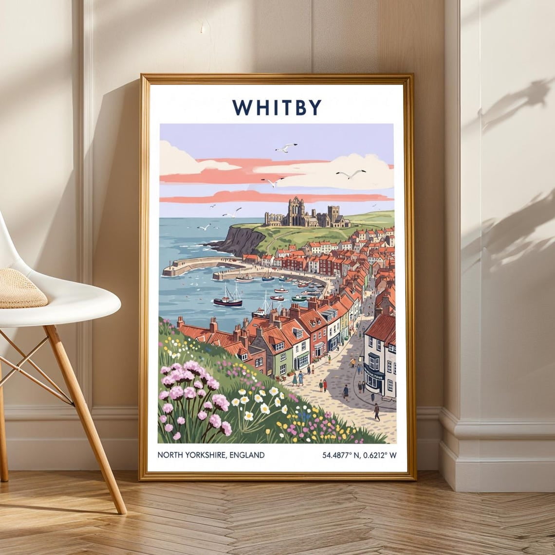 Whitby Coastal Town Art Print: British Travel Decor, Unframed Canvas ...