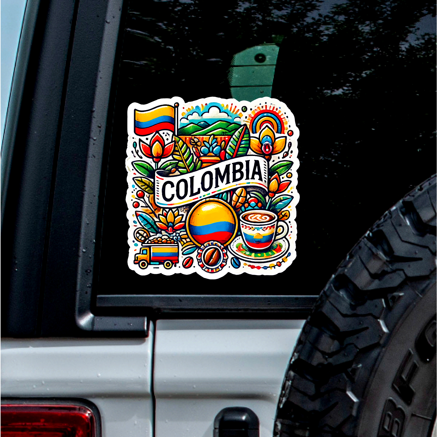 (White, 0.8'' X 0.8'') Sticker Of Colombia Country For Car Bumper ...