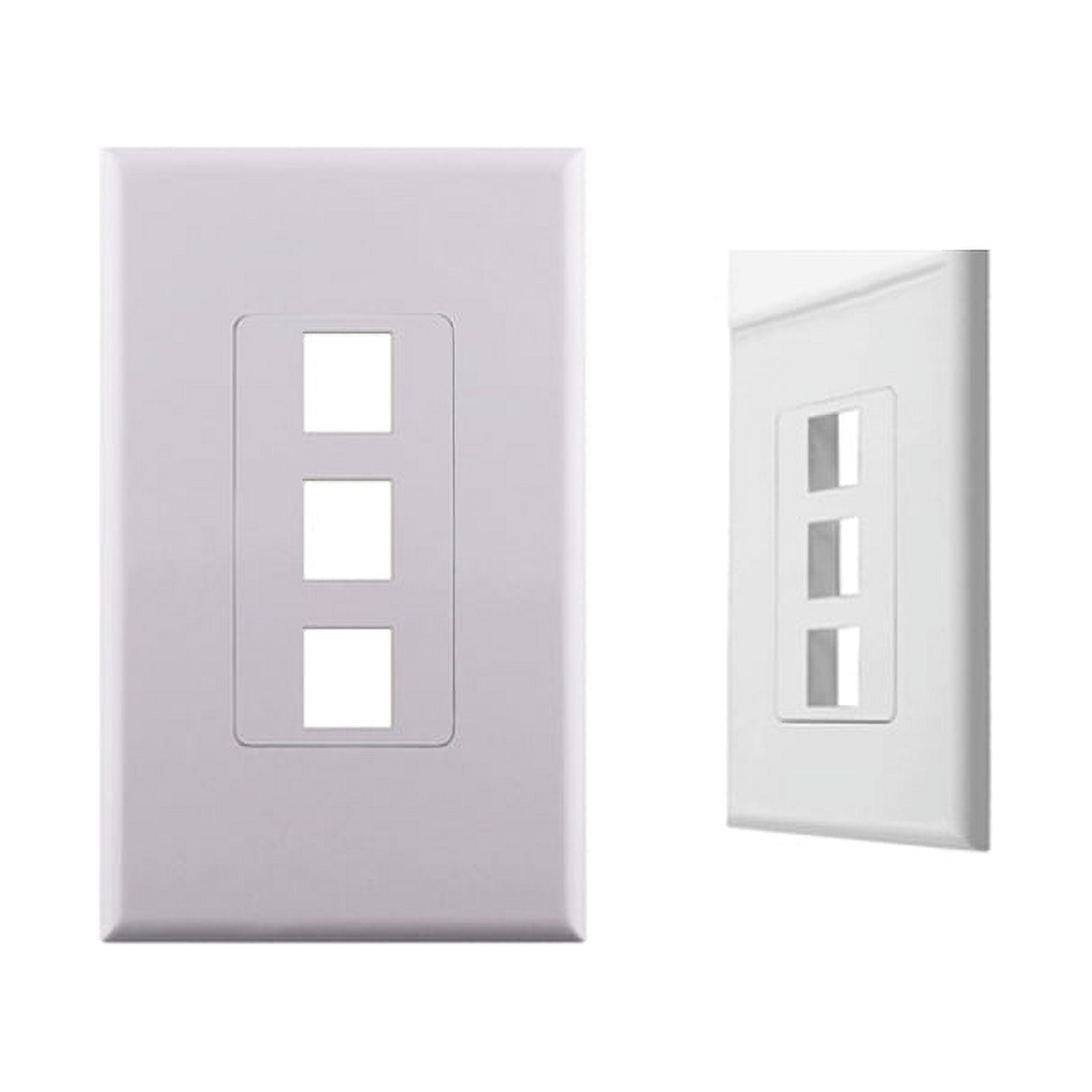 White 1-Gang Screwless Decora Wall Plate Cover with 3-Port Keystone ...