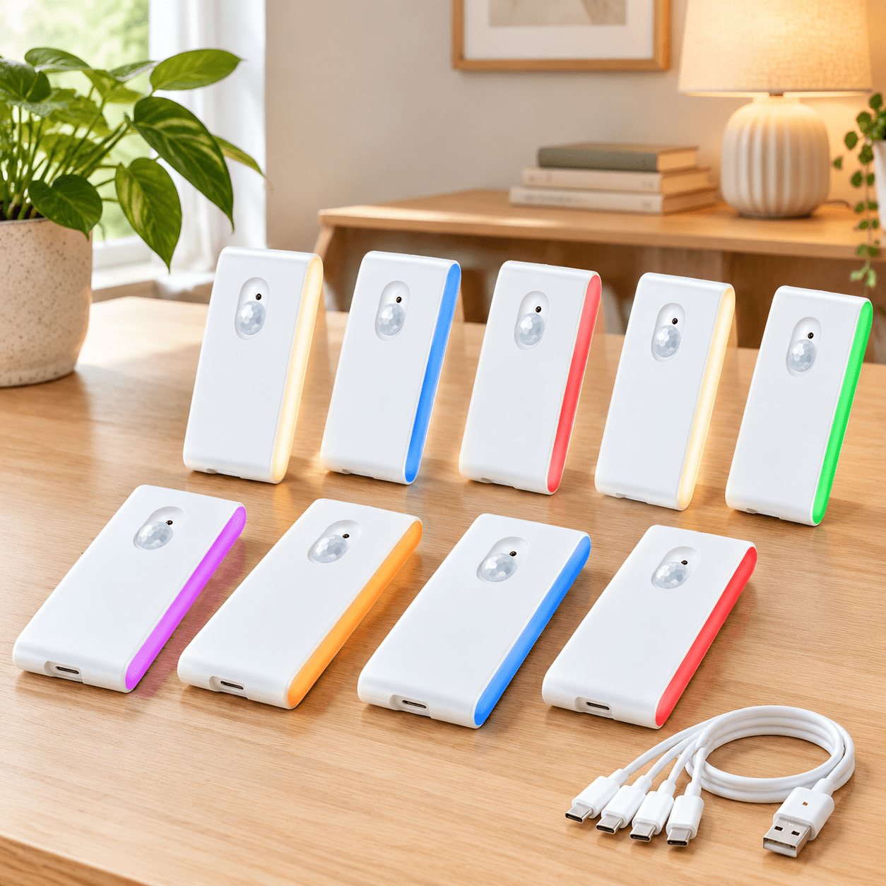 White 10 Pack Motion Sensor Night Light, RGB & Warm White Wireless ...