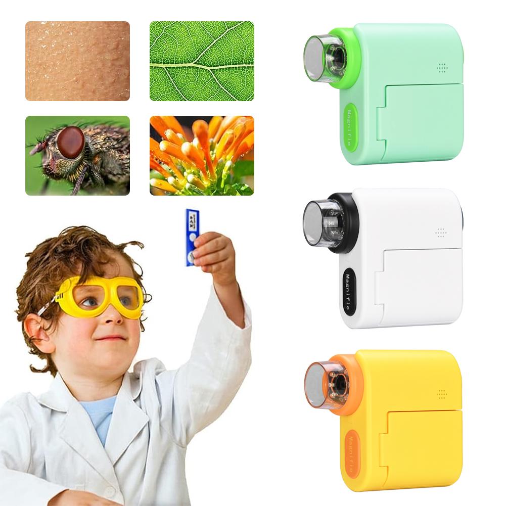 White 1000X Handheld Children Microscope with 6 LED Lights, 2 Inch LCD ...
