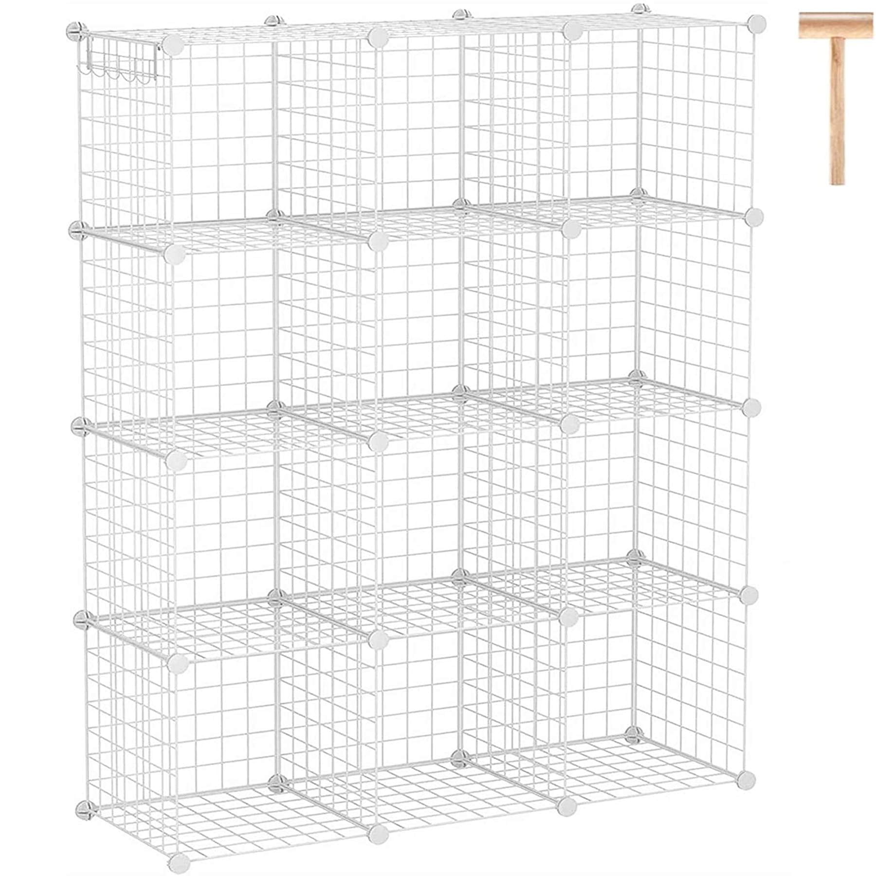 White 12-Cube Metal Grid Modular Storage Shelf Unit for Bedroom Office ...