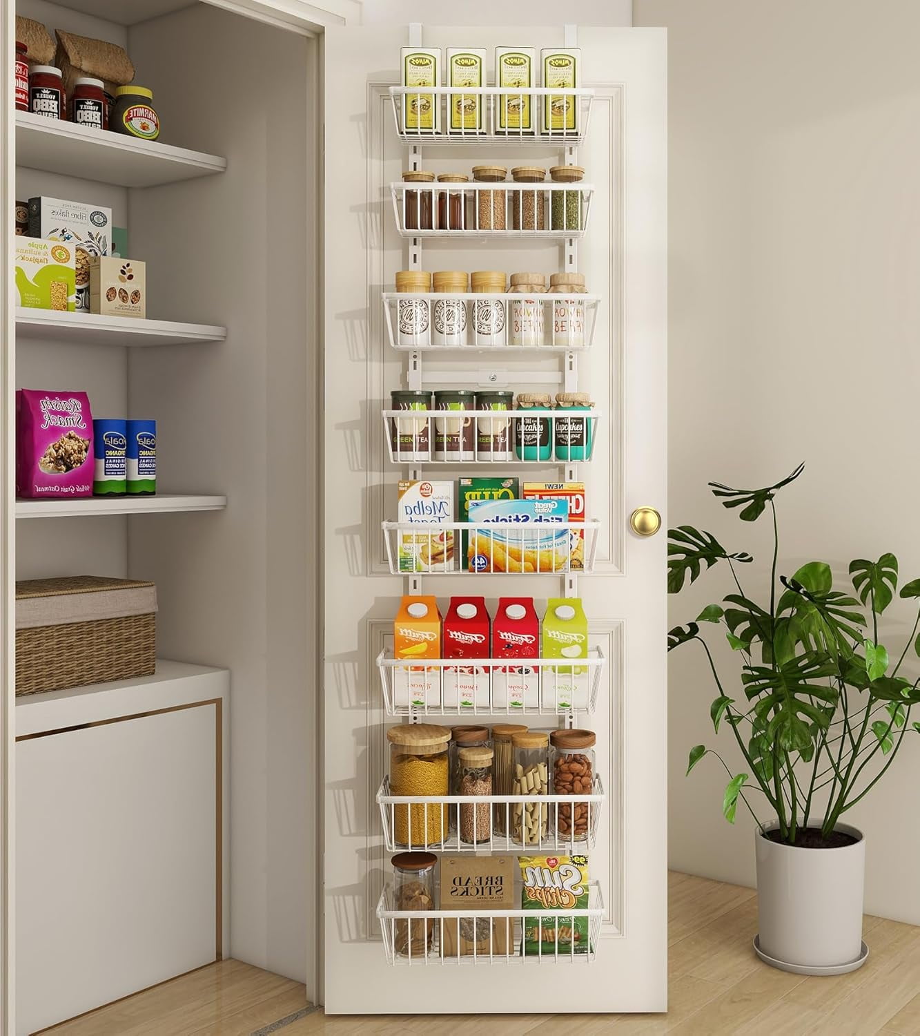 White 12 Inch Wide Narrow Over The Door Pantry Organizer, Pantry ...