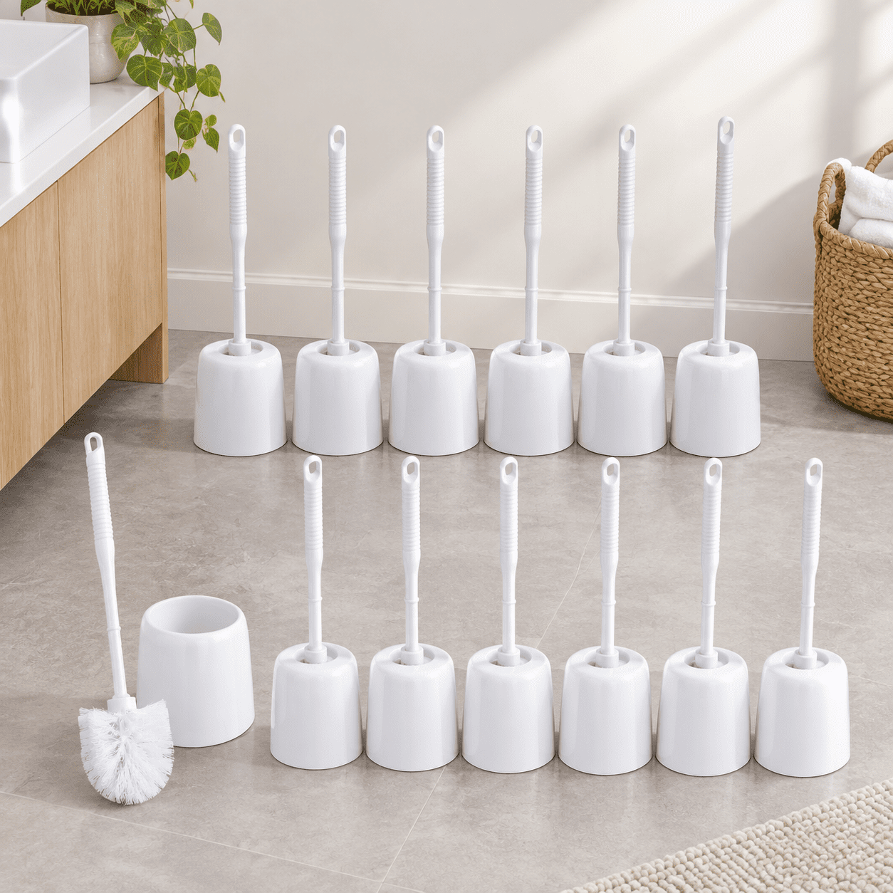 White 12 Set Toilet Brush And Holder Set For Bathroom Deep Cleaning ...