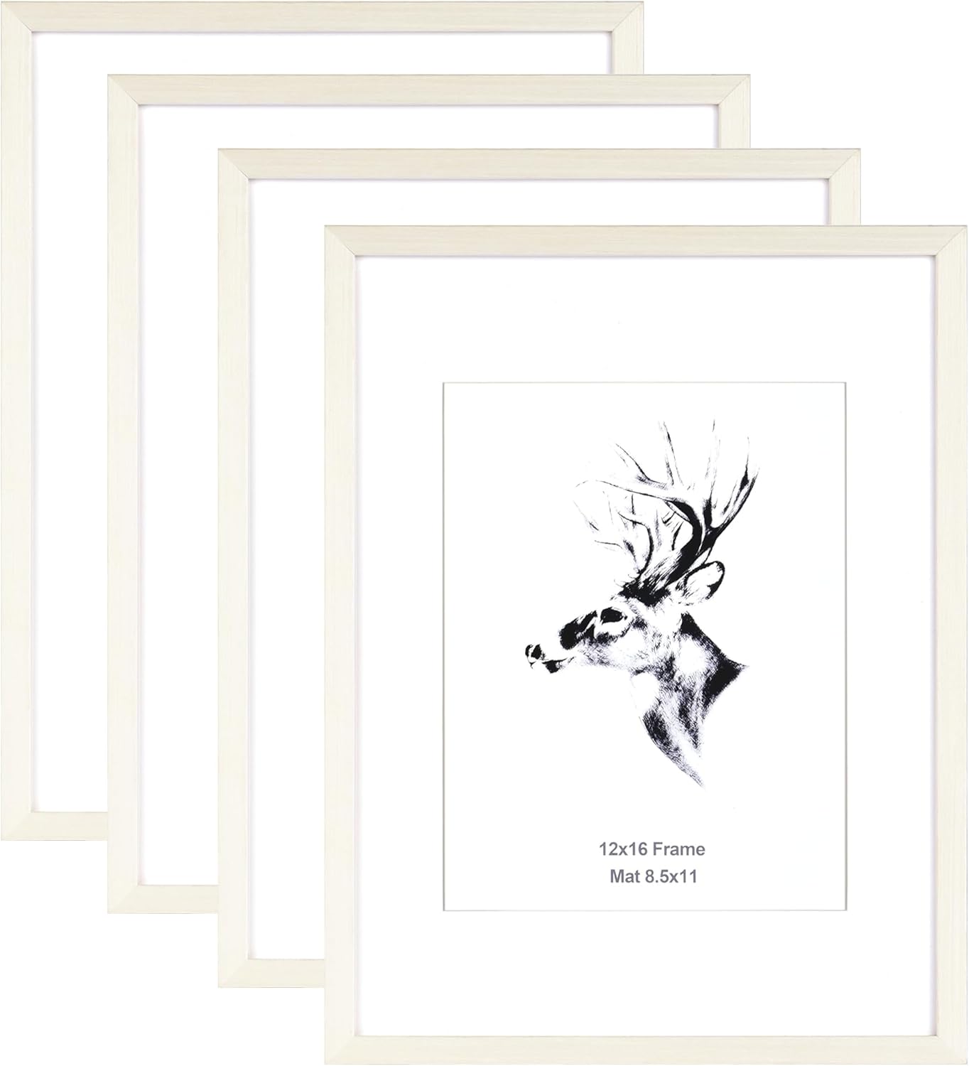 White 12x16 Picture Frame with Mat for 8.5x11 Set of 4, Solid Wood Frame 12x16 for Photos ...