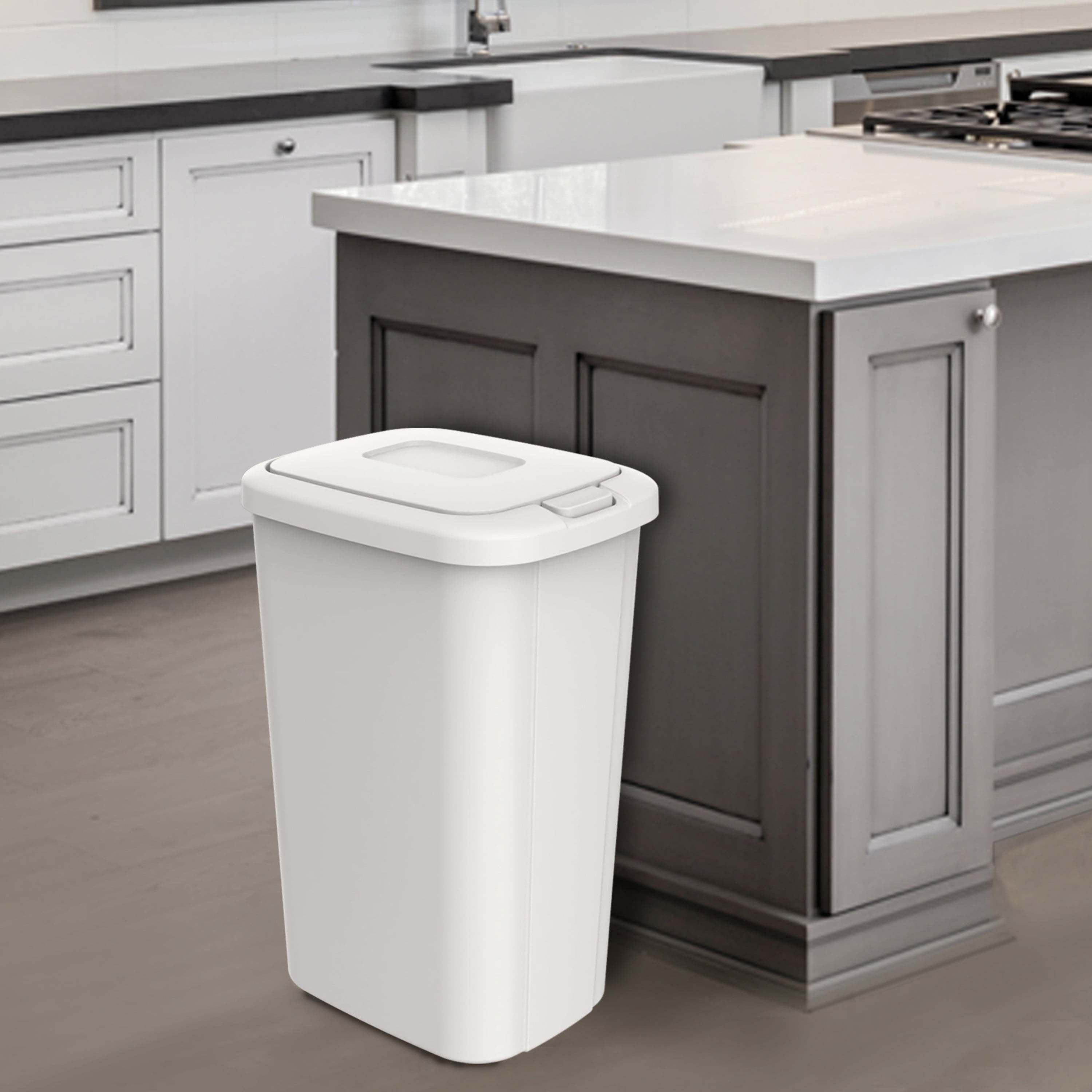 White 13.3 Gallon Plastic Touch Top Kitchen Trash Can – Sleek, Hygienic ...