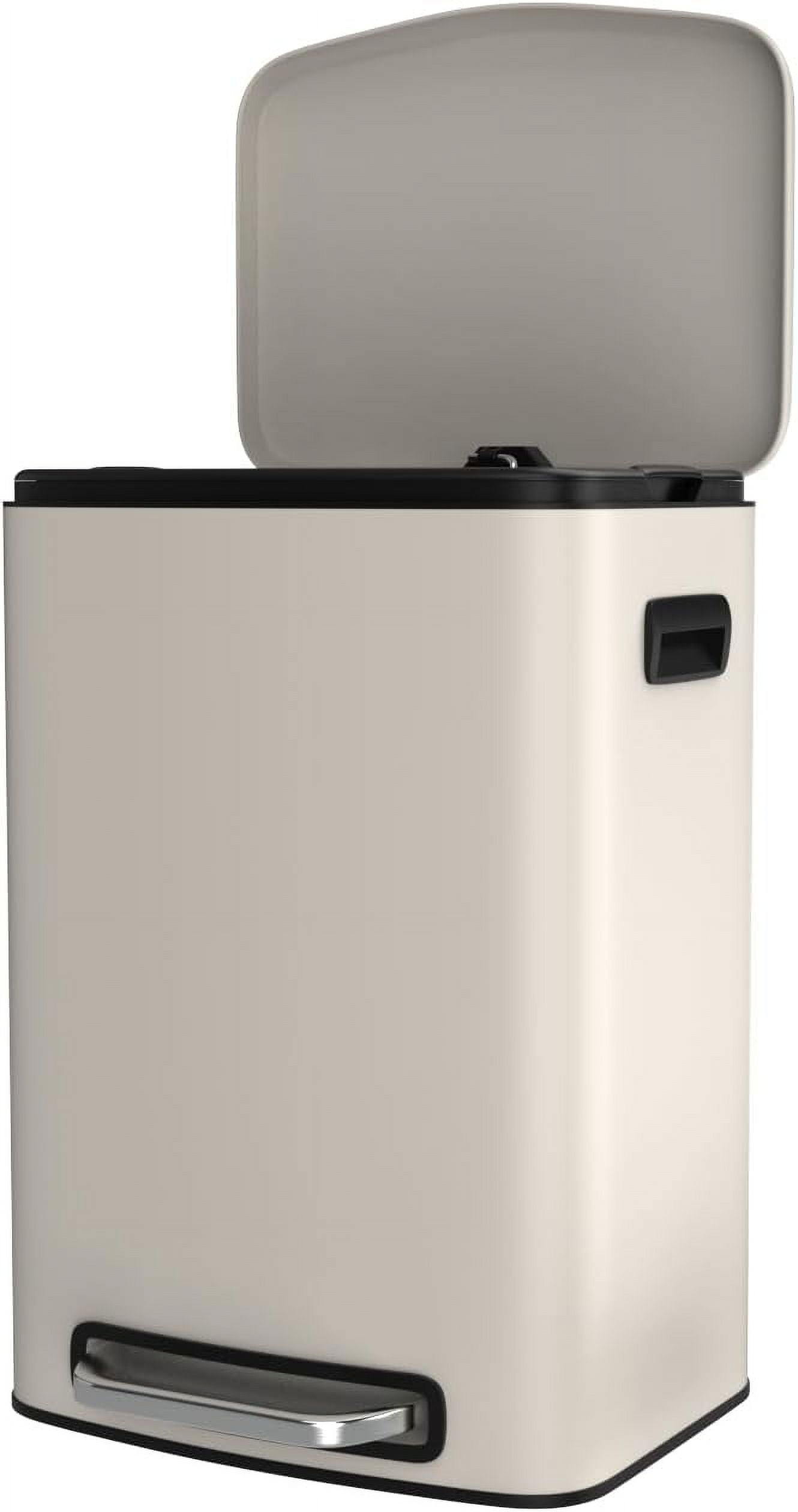 White 13-Gallon Rectangular Trash Can with Foot Pedal and Soft-Closing ...