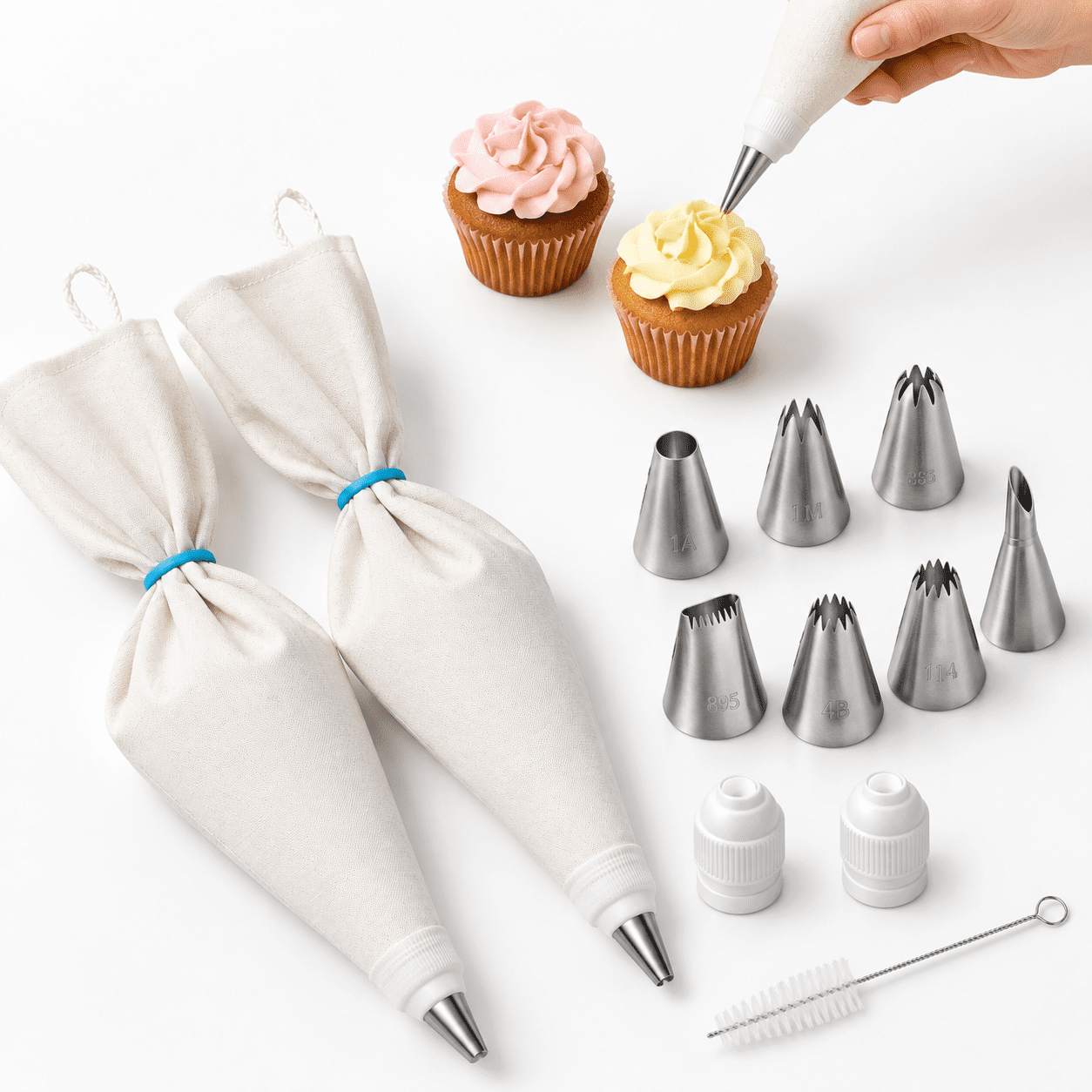 White 14 Piece Reusable Cotton Pastry Piping Bag and Frosting Tip ...