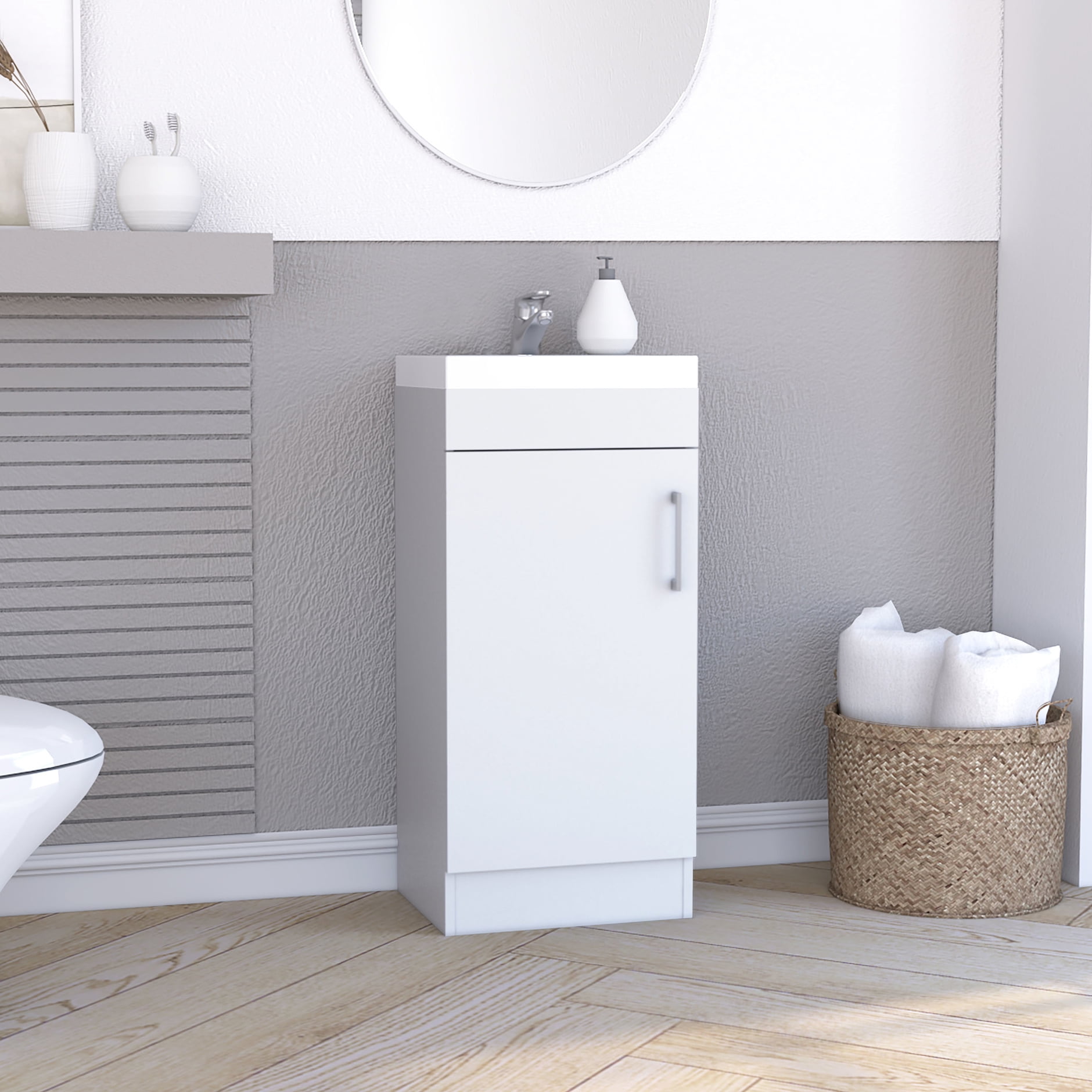 White 16'' Vanity+One-Door Design" - "Bathroom Decoration+Match ...