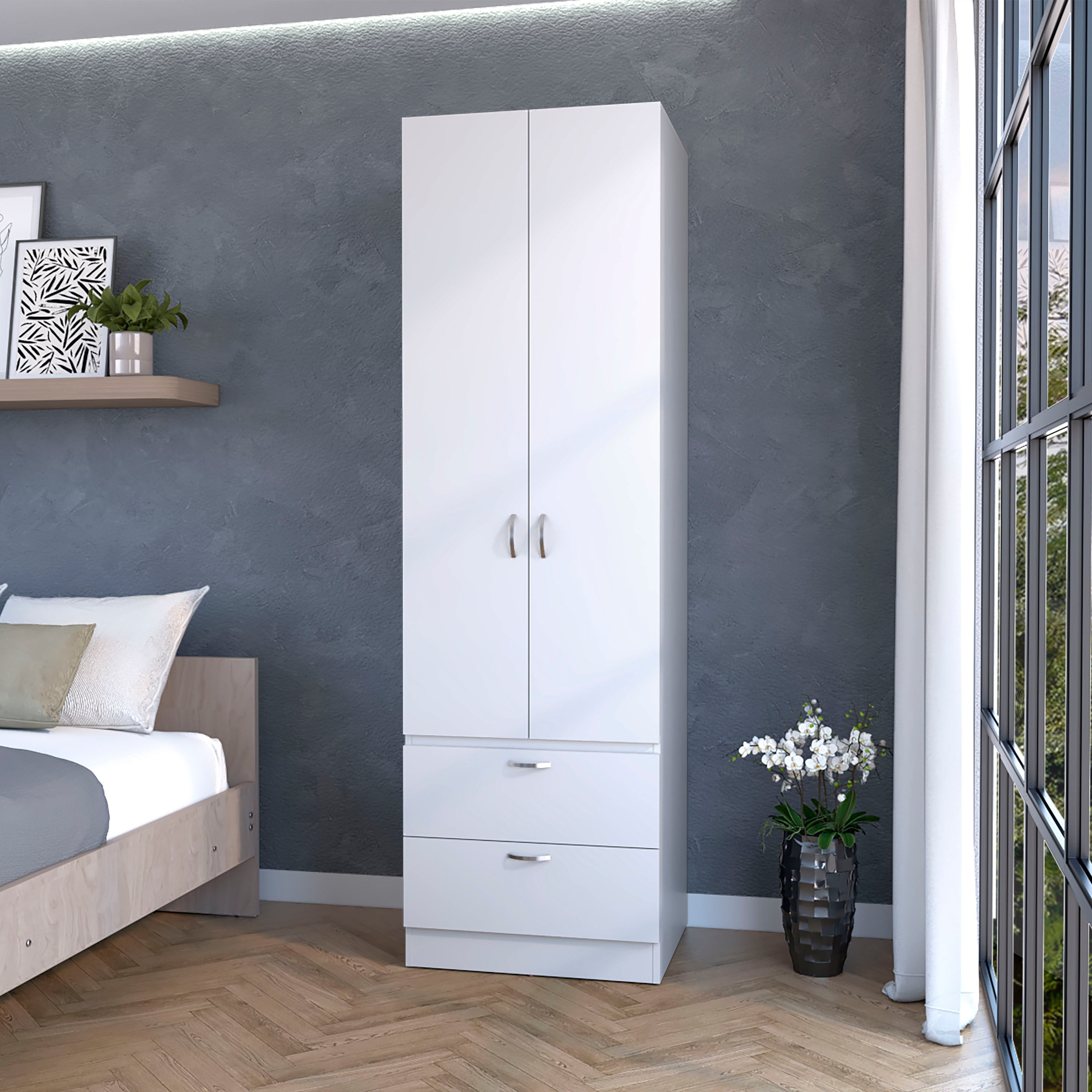 White 2-Door 2-Drawer Wardrobe,White Melamine Furniture Bedroom ...
