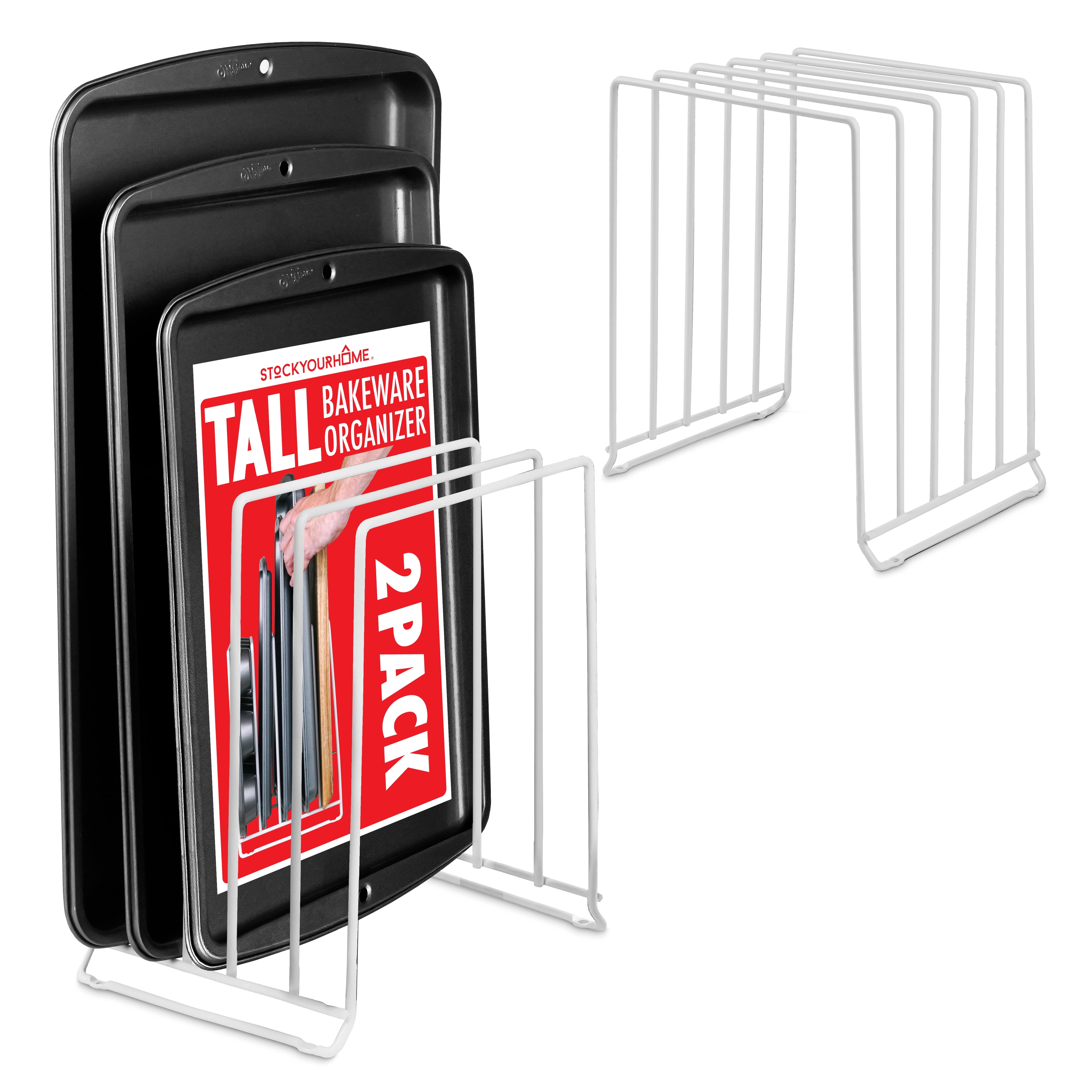 Stock Your Home Tall Steel Baking Pan Organizer Rack, 2-Pack, Cabinet ...