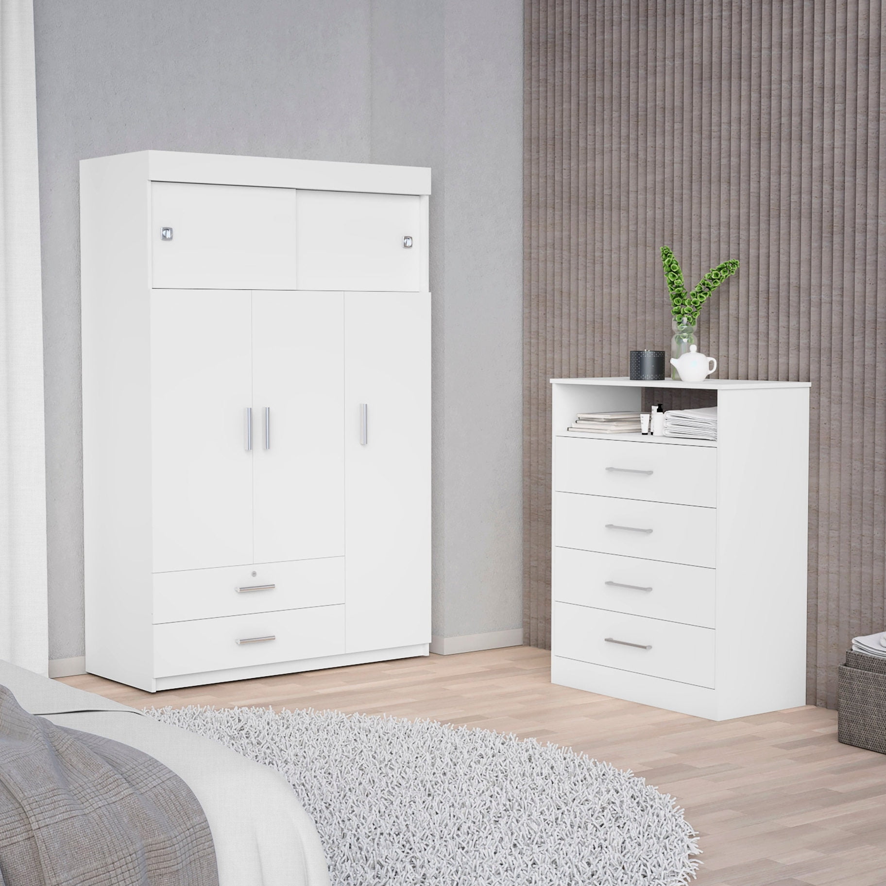 White 2-Piece Armoire & Dresser Set | Ideal for Bedroom Storage with ...